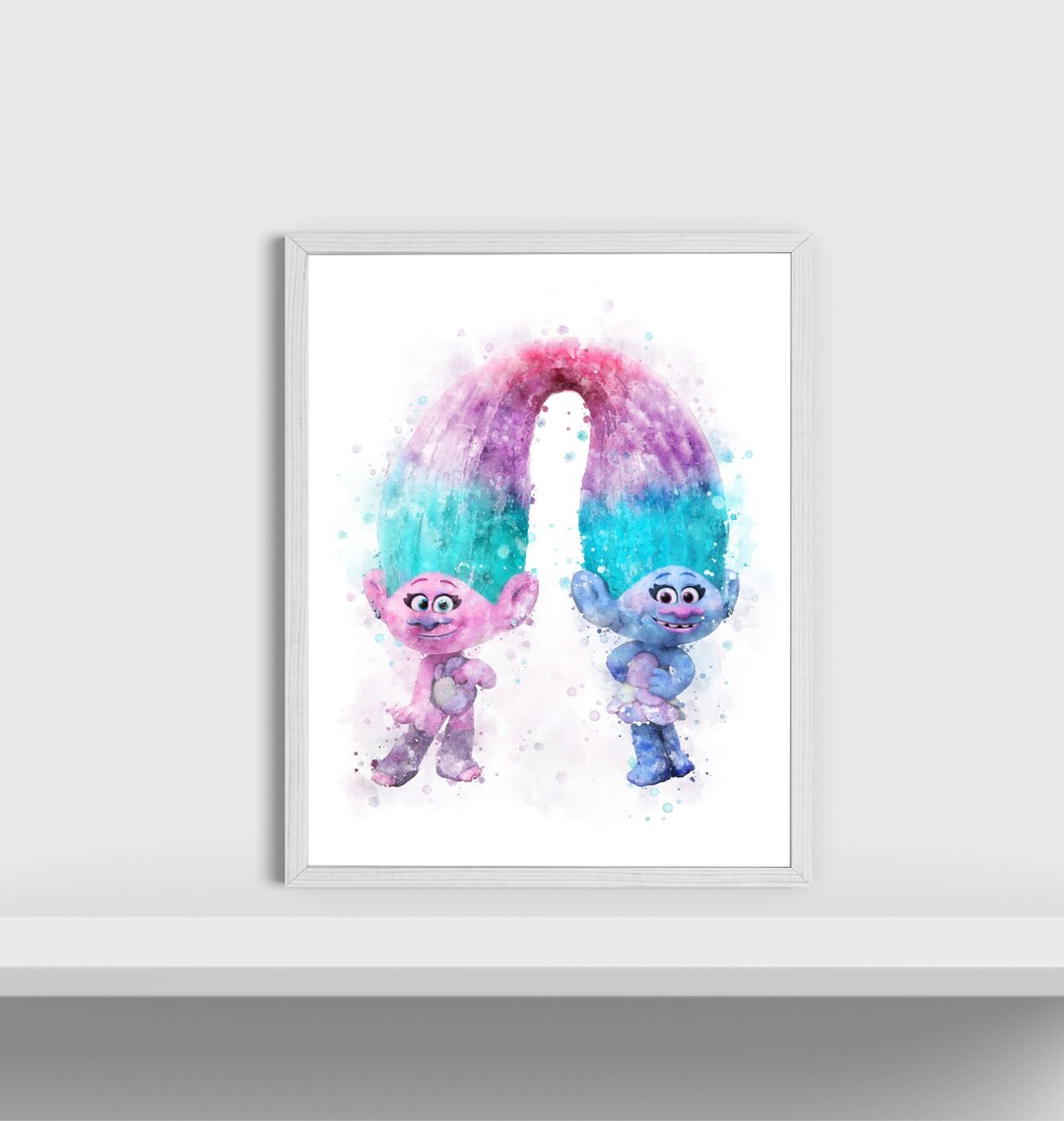 Trolls Satin and Chenille Art Print Trolls Watercolor Satin Chenille ...
