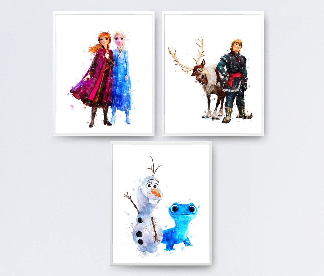 Frozen Set of 3 Frozen 2 Watercolor Princess Elsa and Anna Prints Olaf ...