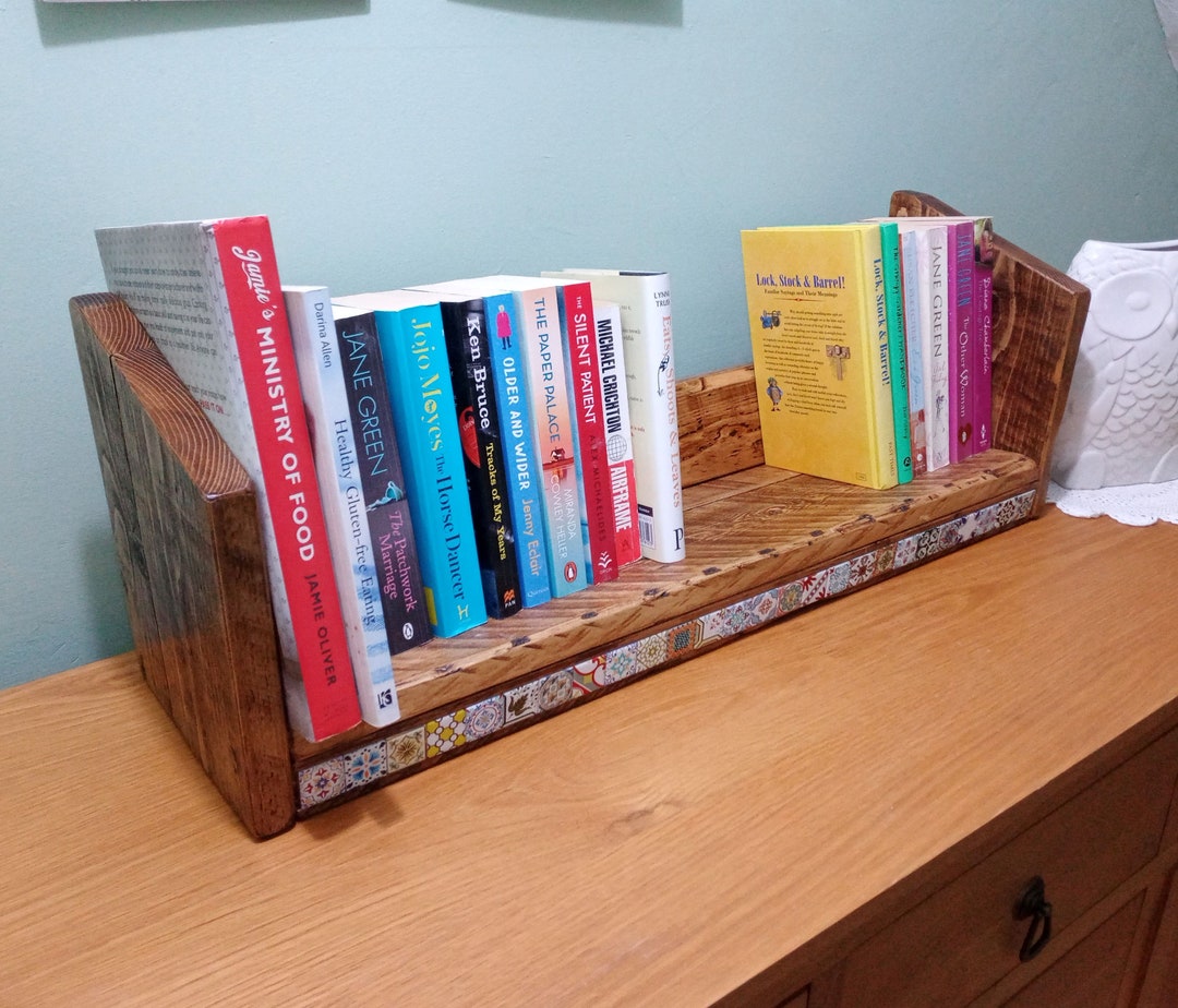 XL Reclaimed Wood Book Rack With Moroccan Tile: Boho Decor - Etsy