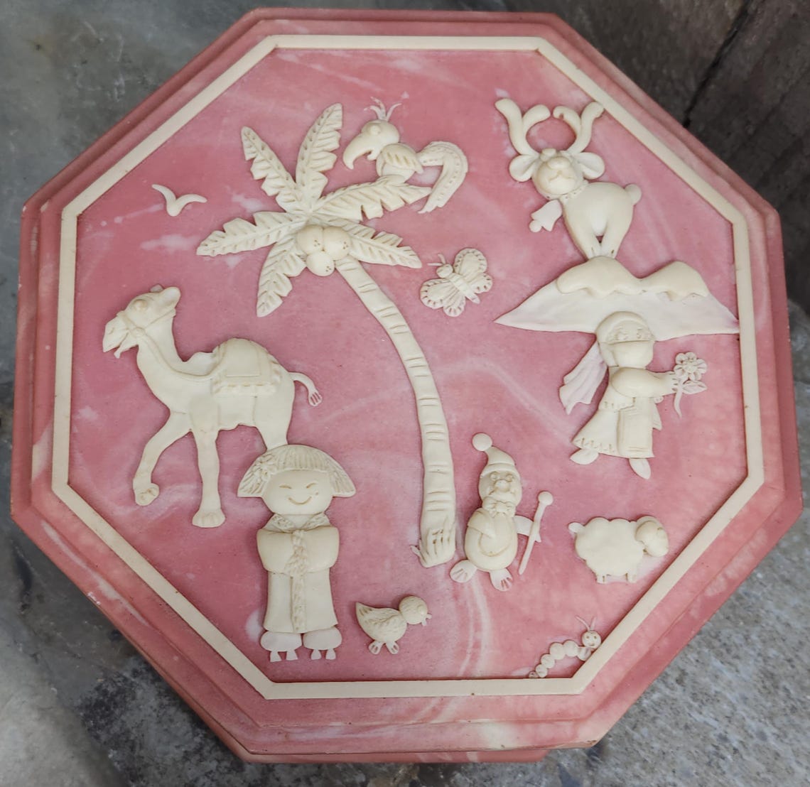 Scarce Vintage Pink Incolay Jewelry Box Sankyo Music Box Movement ...