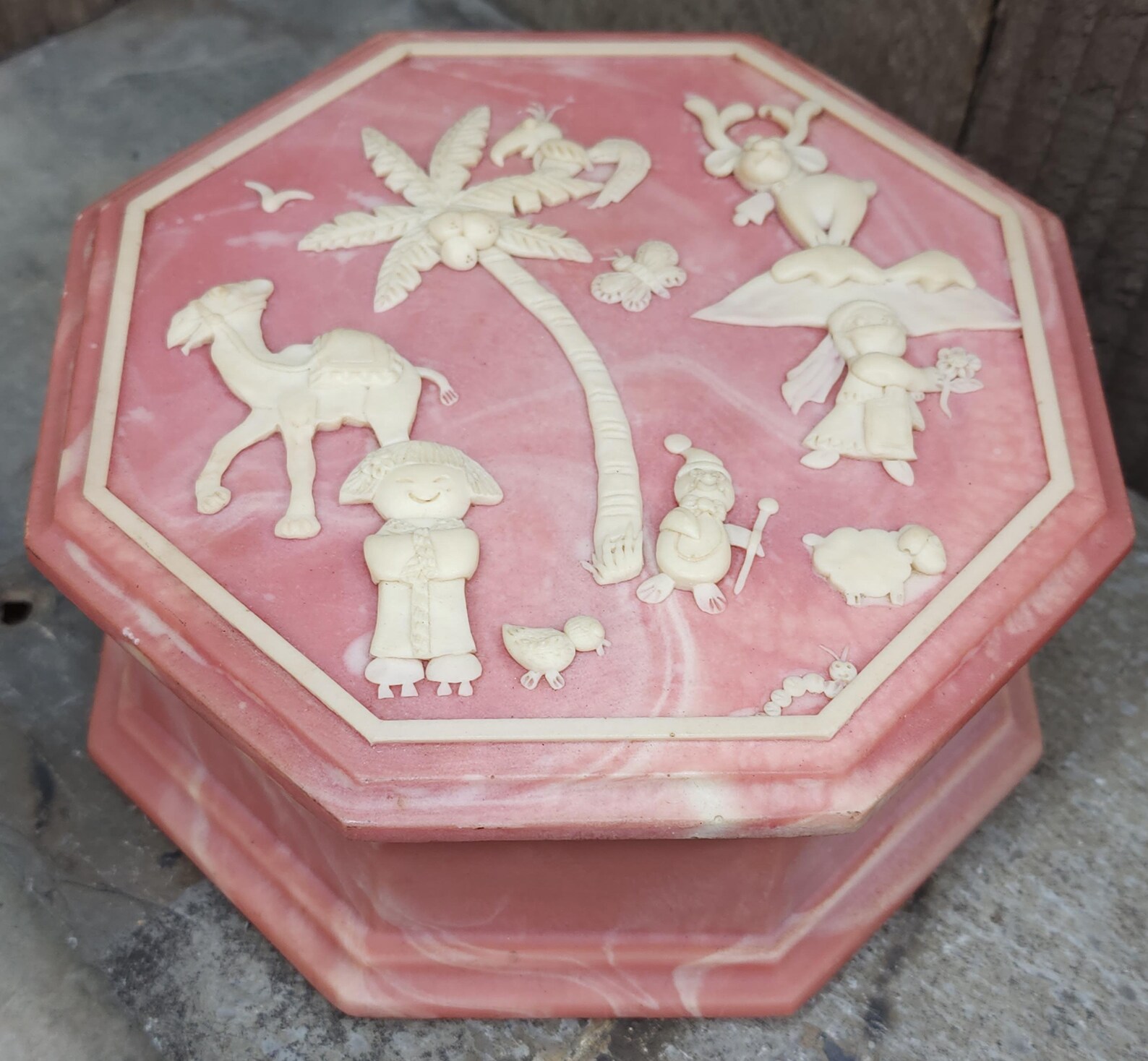 Scarce Vintage Pink Incolay Jewelry Box Sankyo Music Box Movement ...