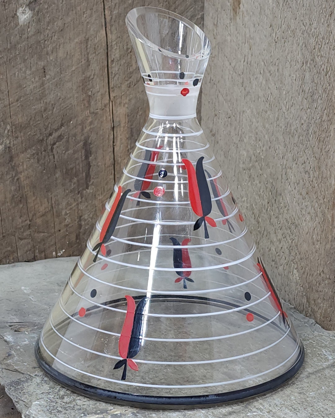 Vintage Mid-century Art Glass Hand-painted Beaker Shaped Decanter 1950s ...