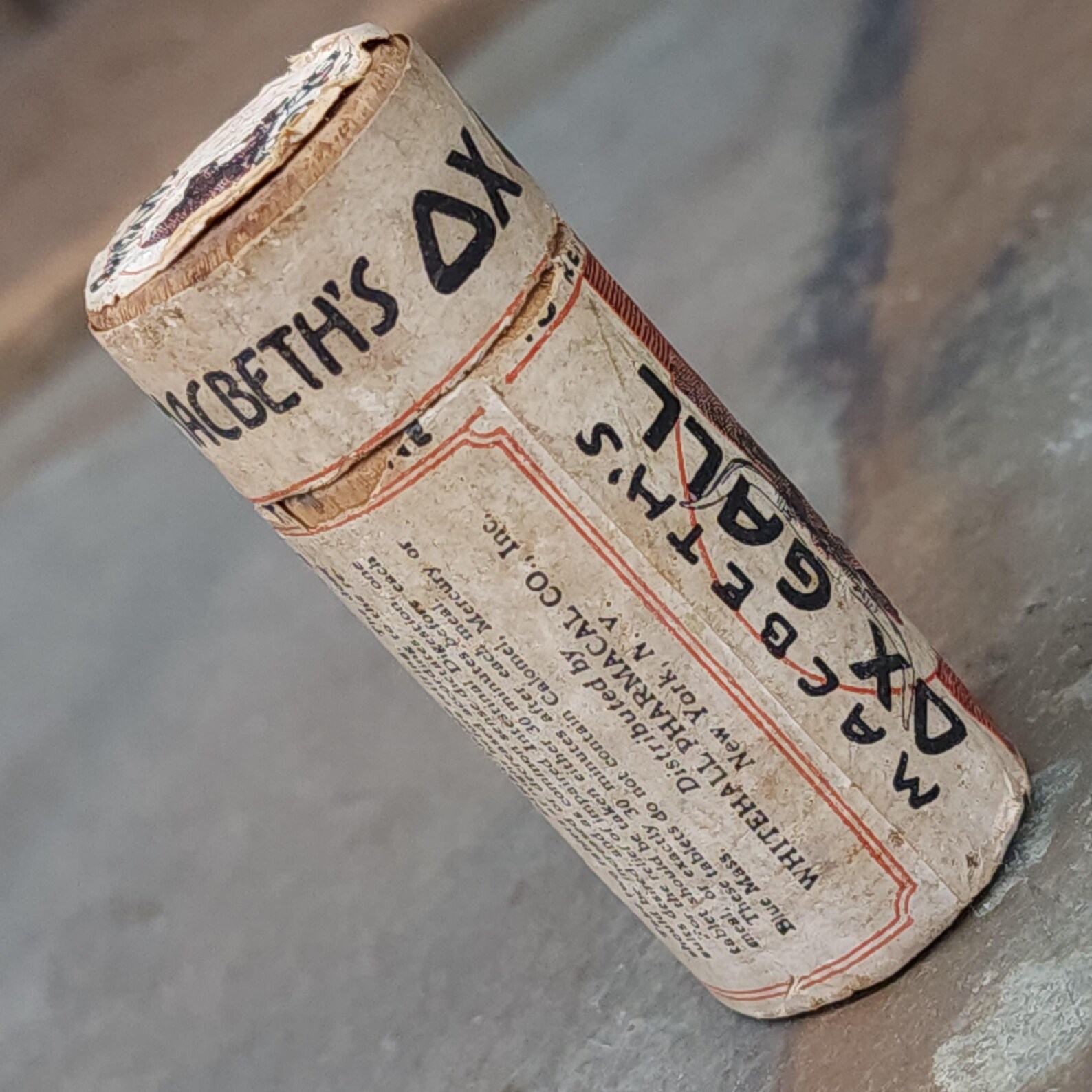 Antique Macbeth's Ox Gall Wooden Pill Box Wood Tube W/ Label Quack ...