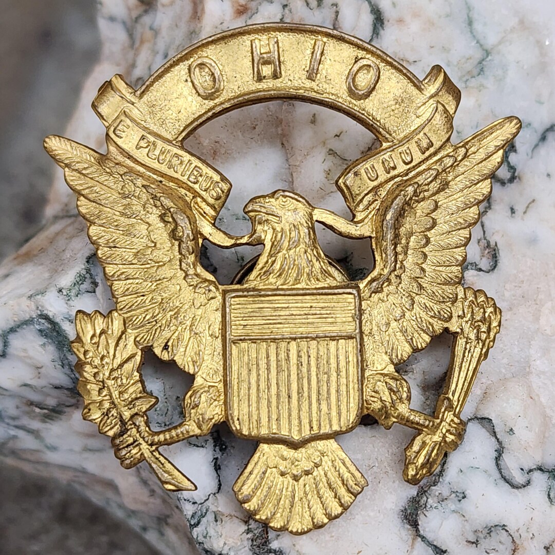Vintage WW2 Era Ohio National Guard Officer Hat Badge Military Uniform ...