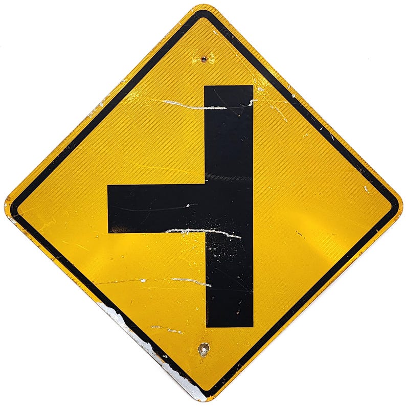 Vintage Side Road Ahead Intersection Real Obsolete Road Street Traffic ...