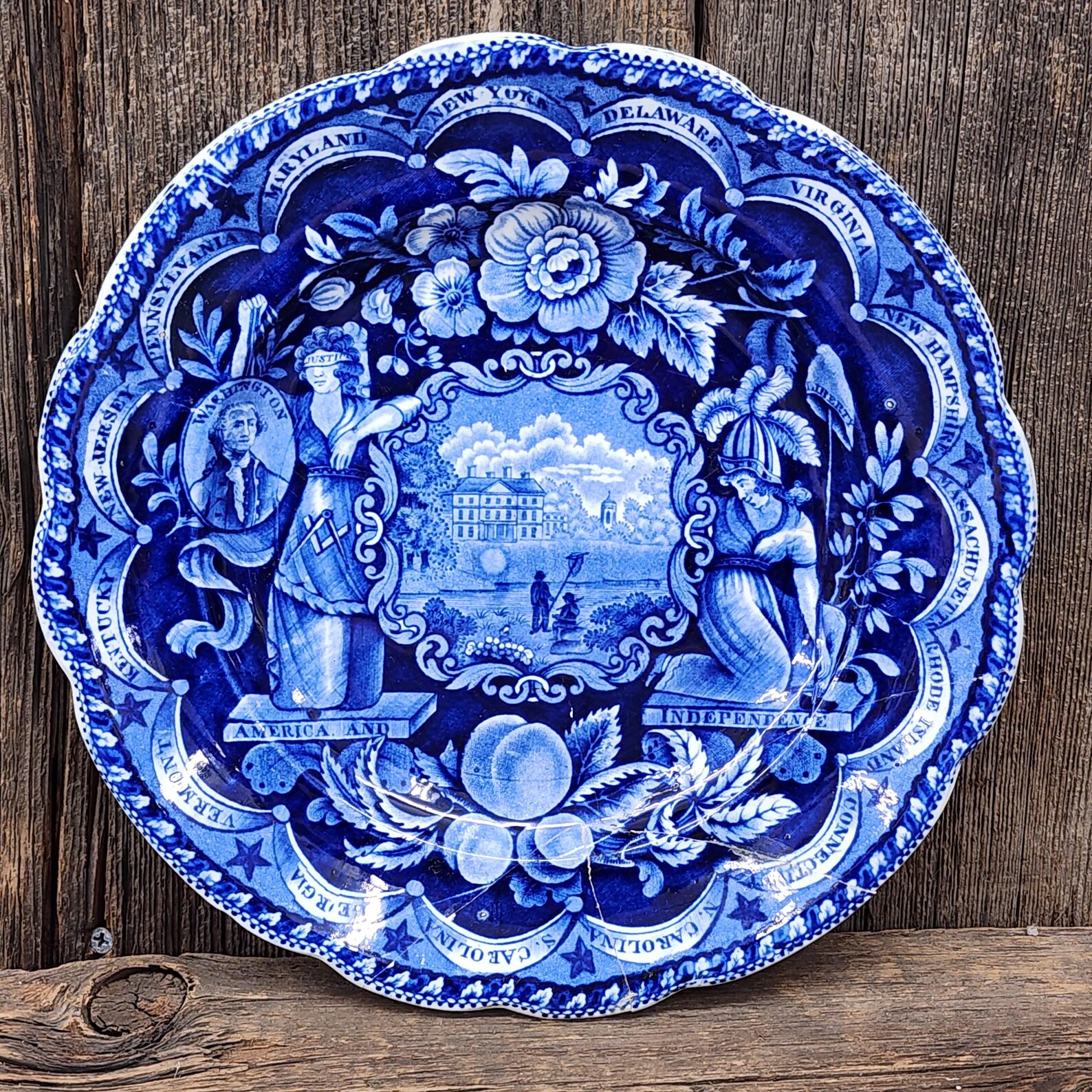 Antique Clews Staffordshire America and Independence Flow Blue Deep ...