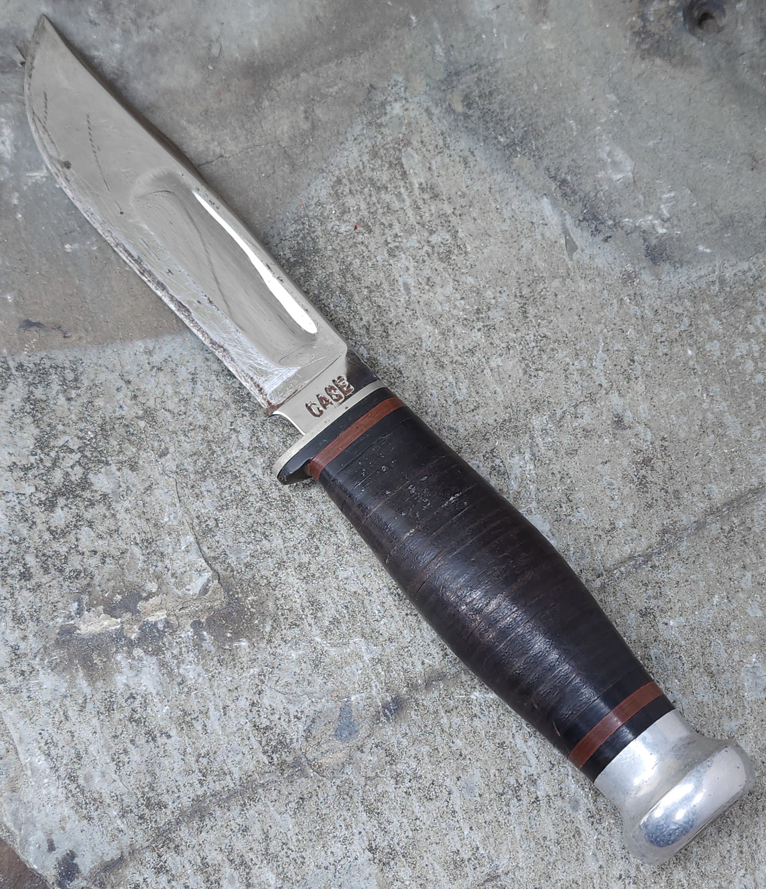 Vintage Mid-century Case Hunting Knife & Sheath Stacked Leather Handle ...