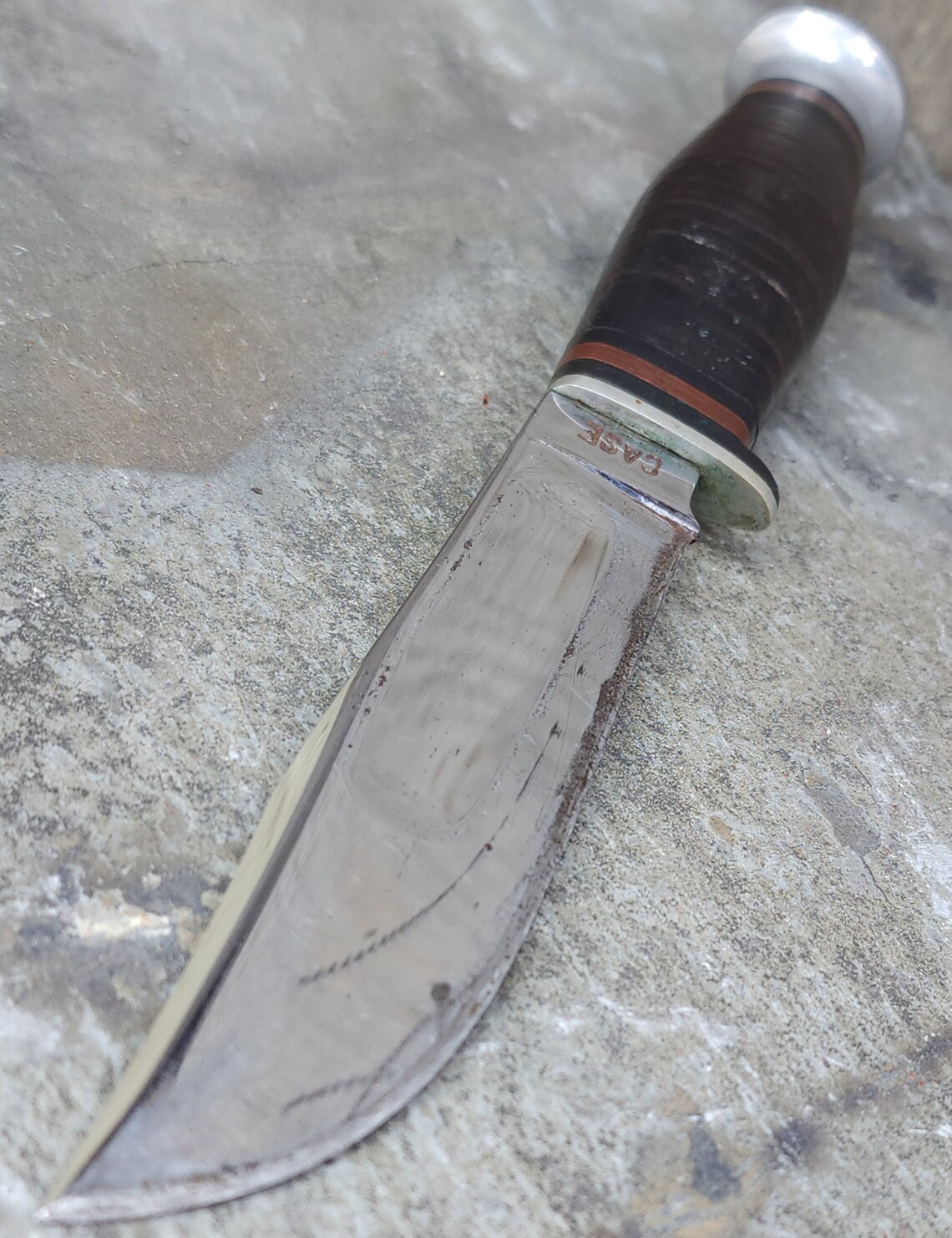 Vintage Mid-century Case Hunting Knife & Sheath Stacked Leather Handle ...