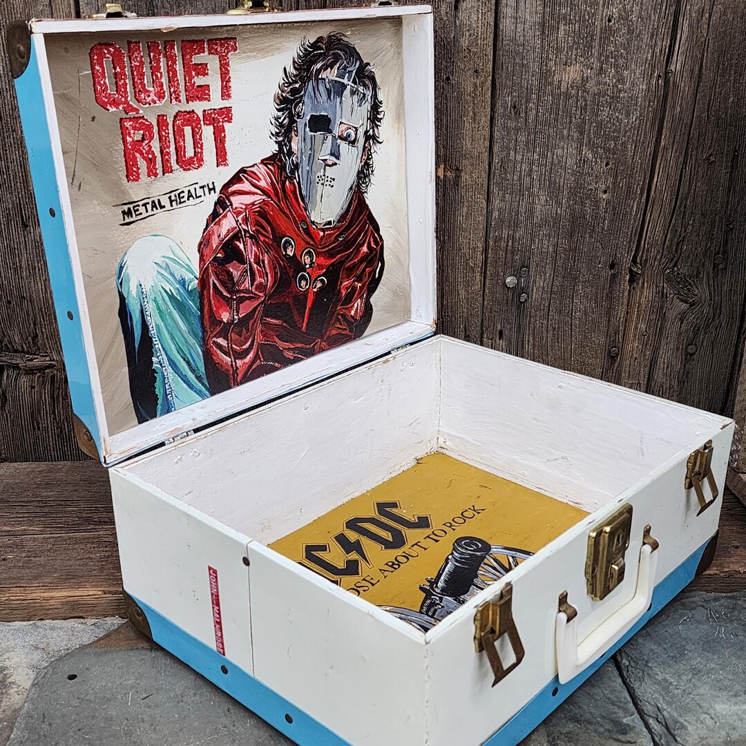 1980's Retro Roller Skate Case Box Hand-painted Quiet Riot AC/DC Album ...