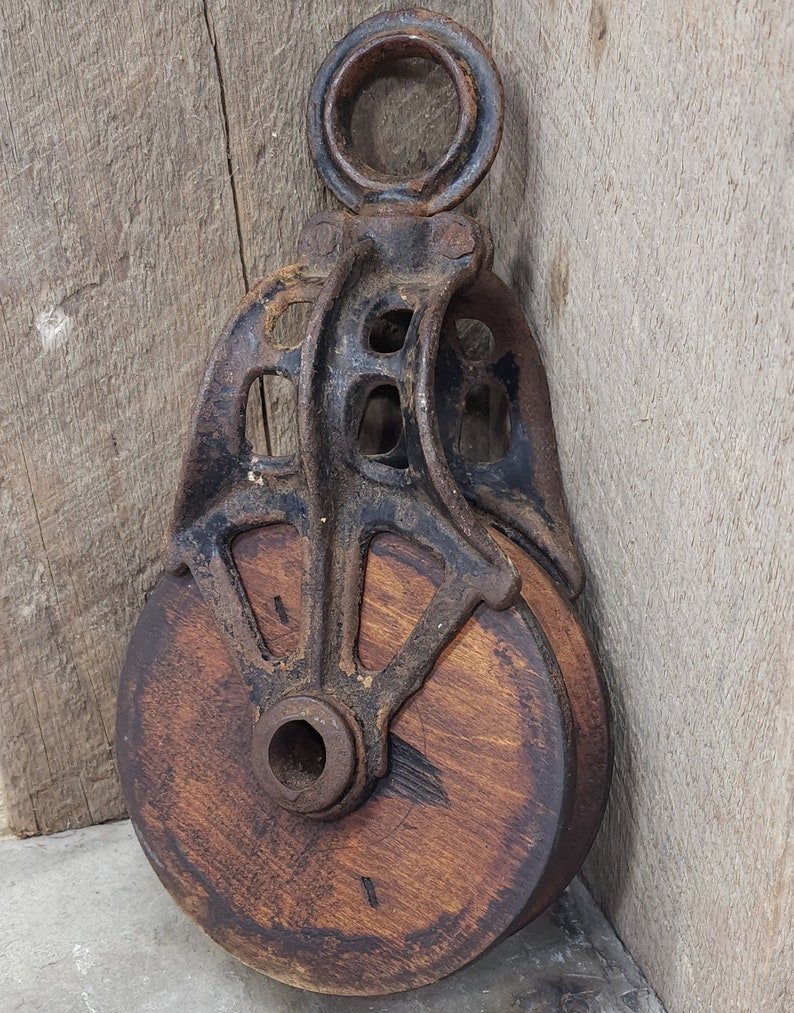 Antique Wood Wheel Pulley Cast Iron Frame Barn Pulley Farm - Etsy