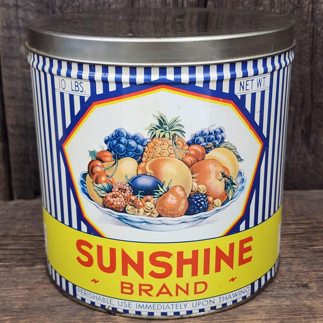 Vintage Sunshine Brand Fruit 10 Pound Tin Can Larry Young North East PA ...