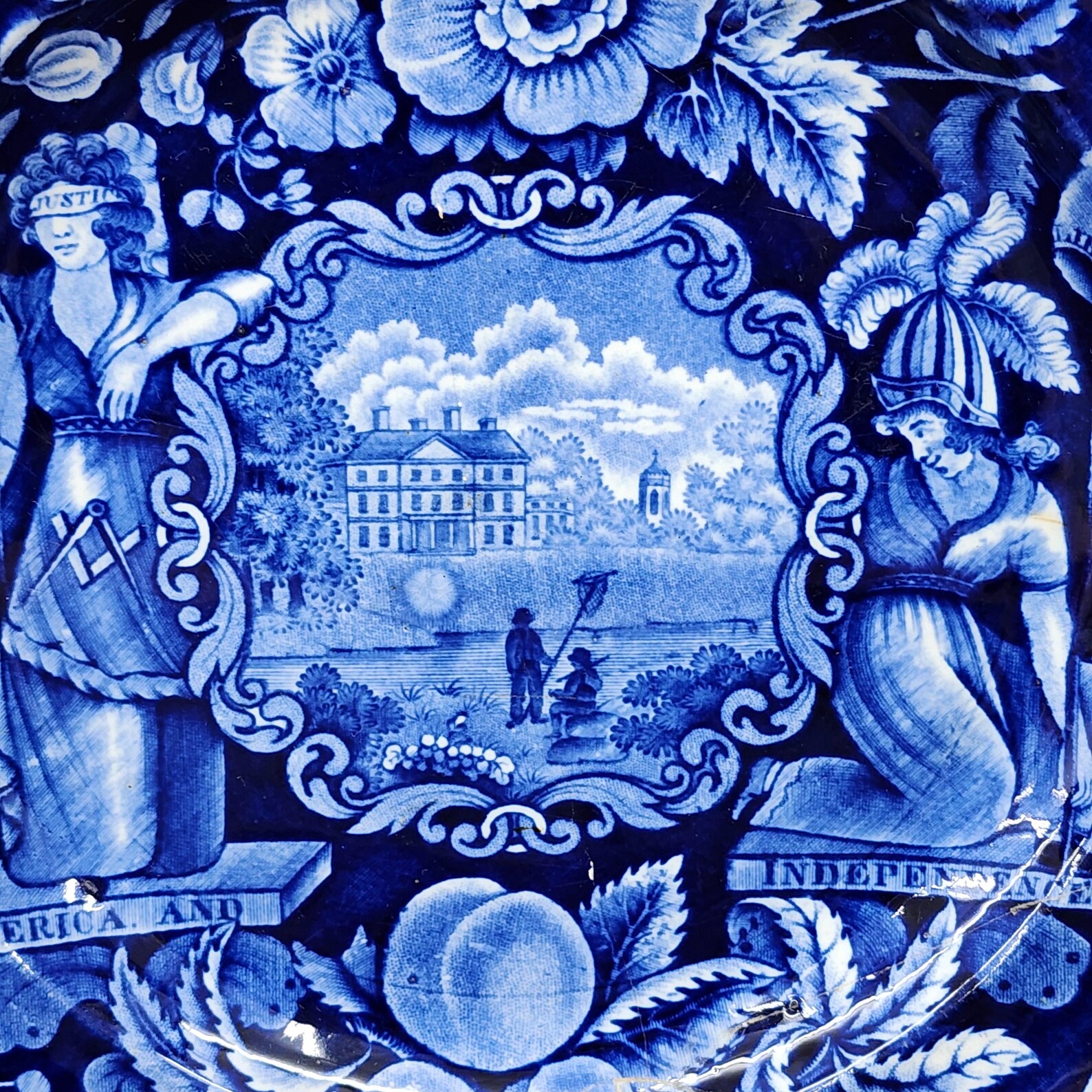 Antique Clews Staffordshire America and Independence Flow Blue Deep ...