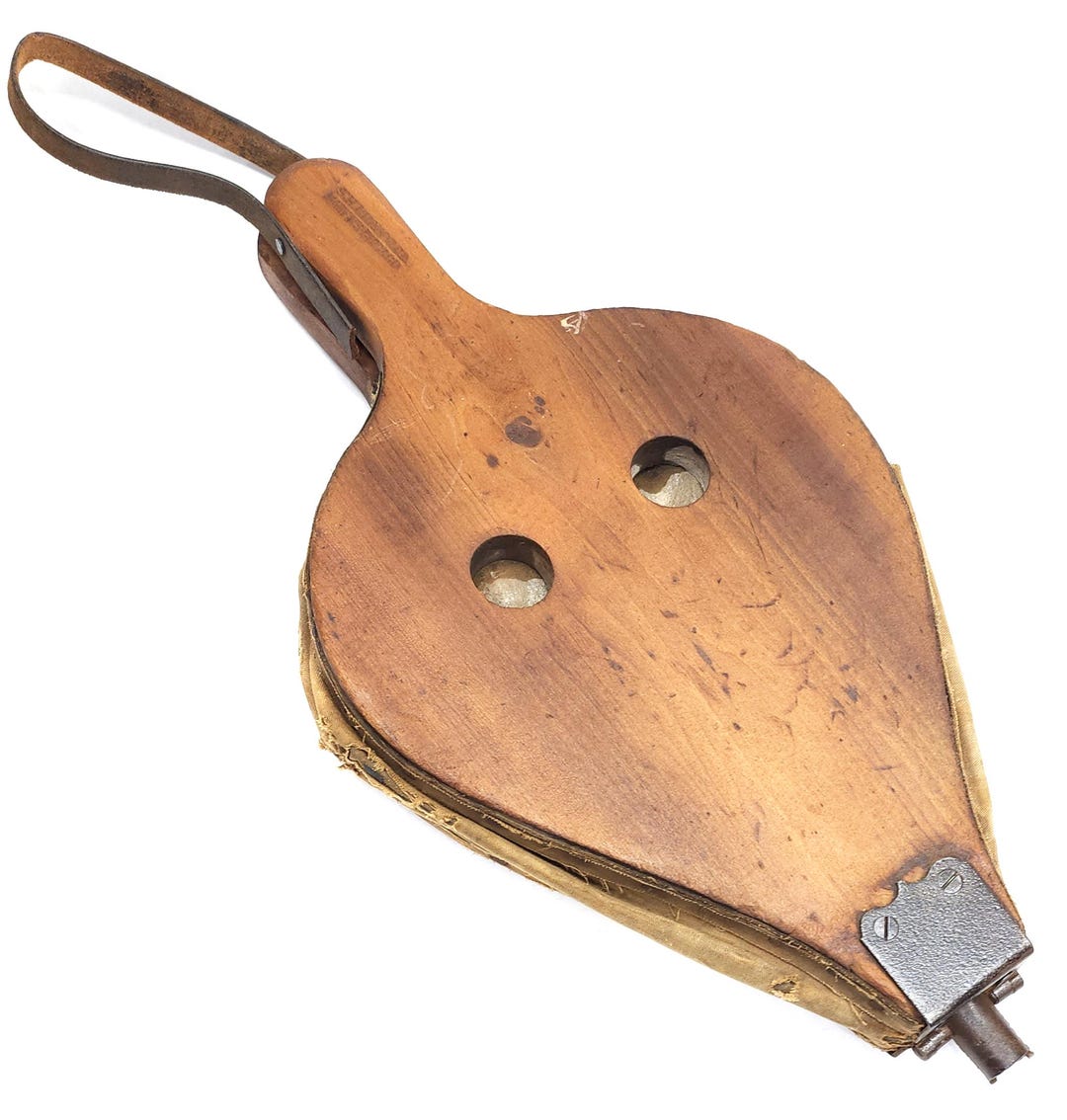 Antique Primitive Wood & Canvas Fireplace Bellows Blower Shabby ...