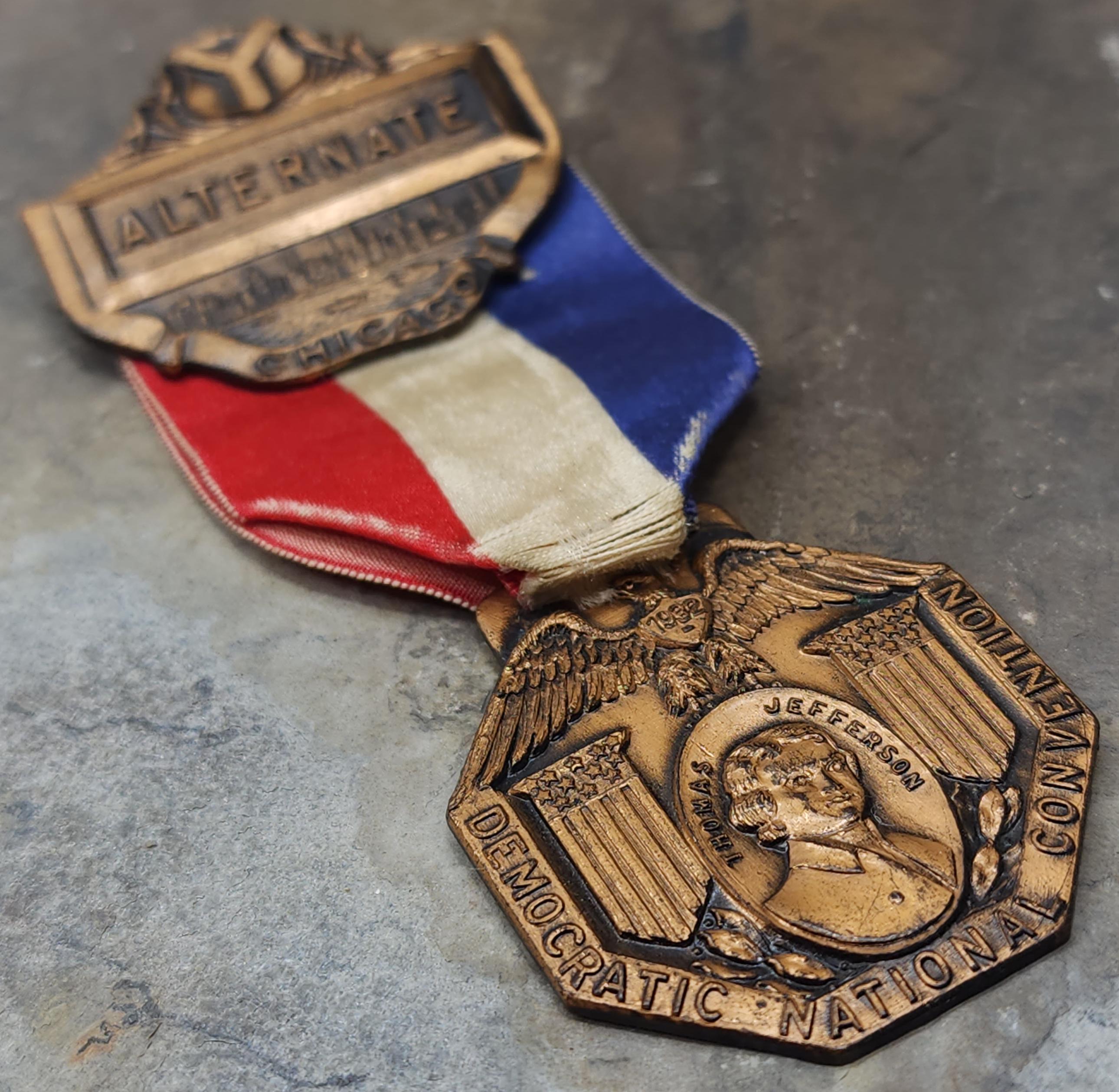 1932 Alternate Badge Ribbon Medal Pinback Chicago Democratic National ...