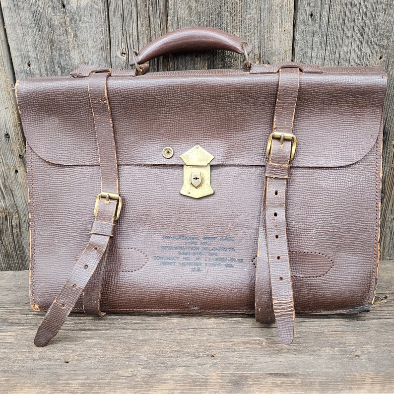 WW2 Era Vintage Leather US Army Air Force Navigational Brief Case Type ...