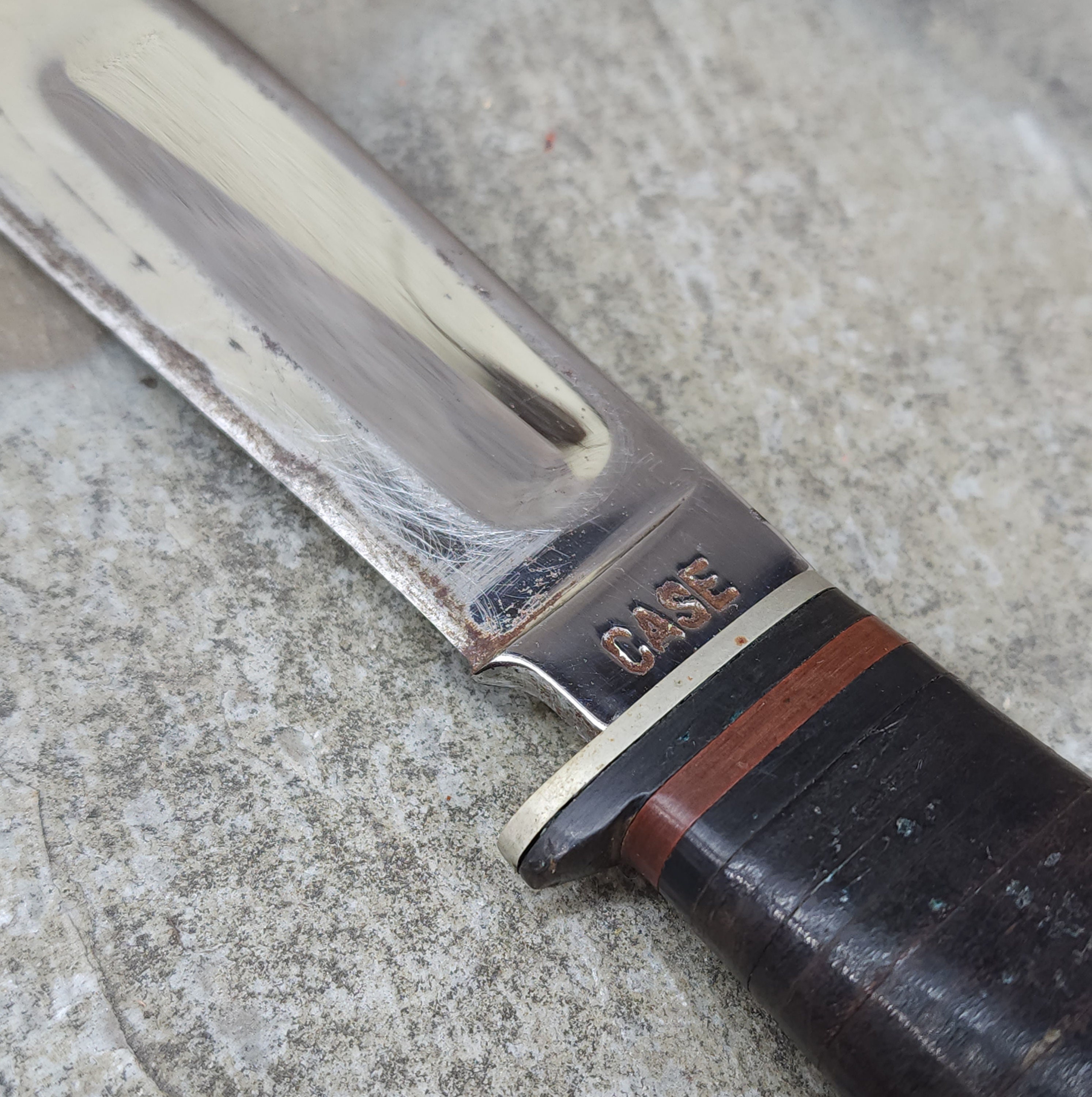 Vintage Mid-century Case Hunting Knife & Sheath Stacked Leather Handle ...