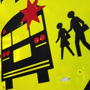 Retired Reflective School Bus Stop Ahead Highway Street Sign Road ...