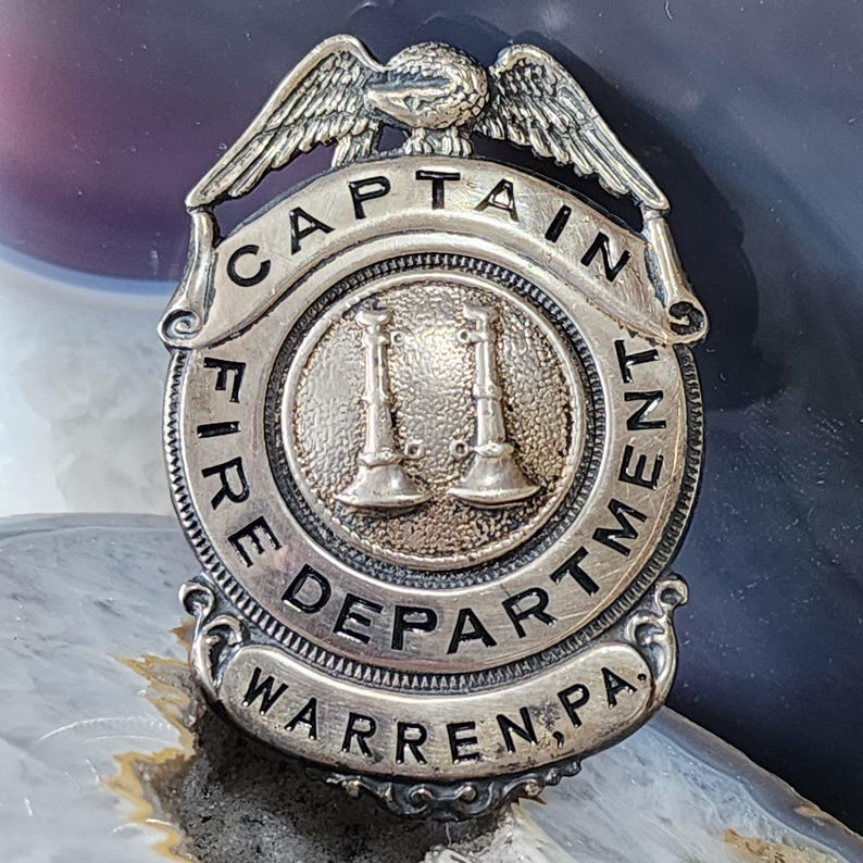 Vintage Warren, PA Fire Department Captain Badge Pennsylvania ...