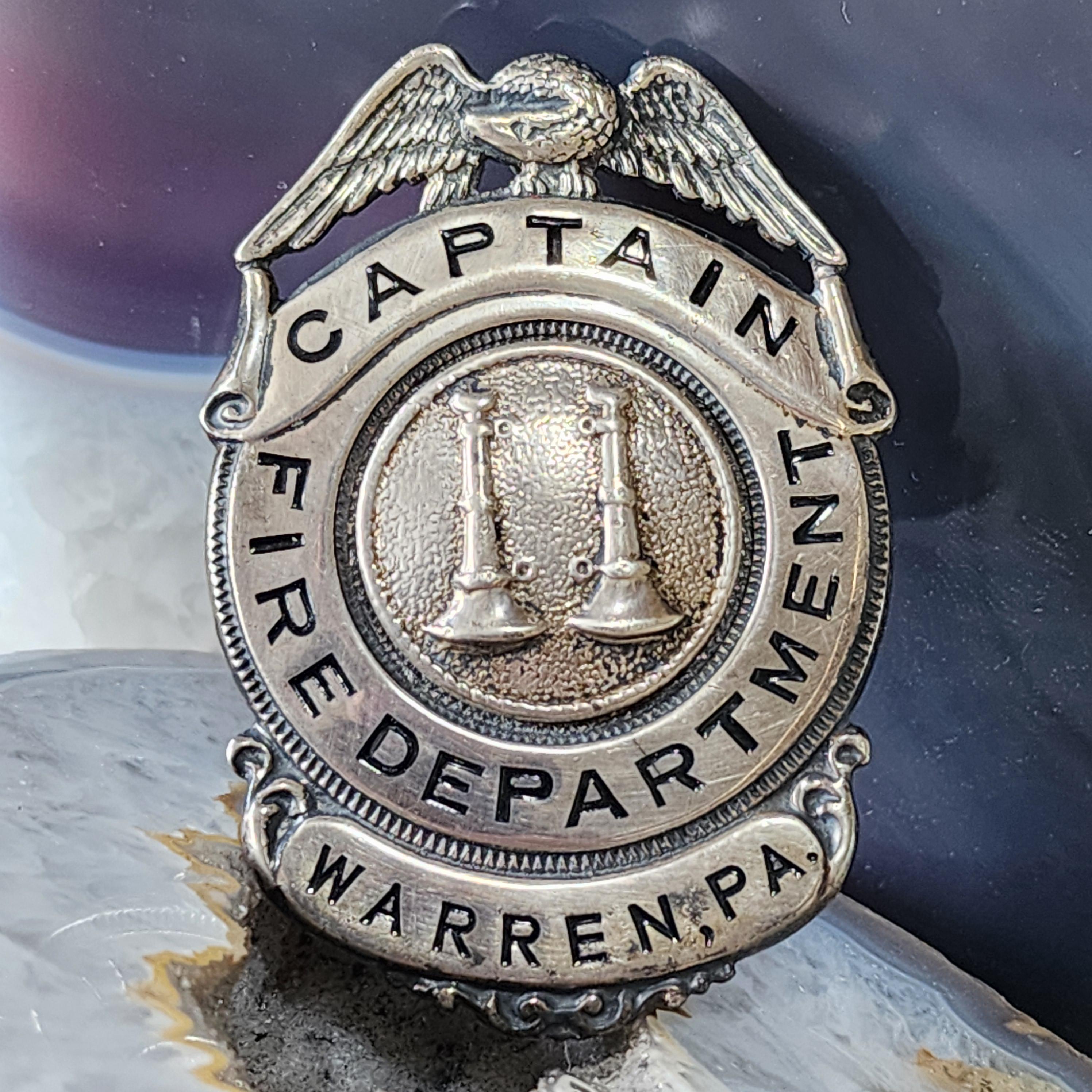 Vintage Warren, PA Fire Department Captain Badge Pennsylvania ...
