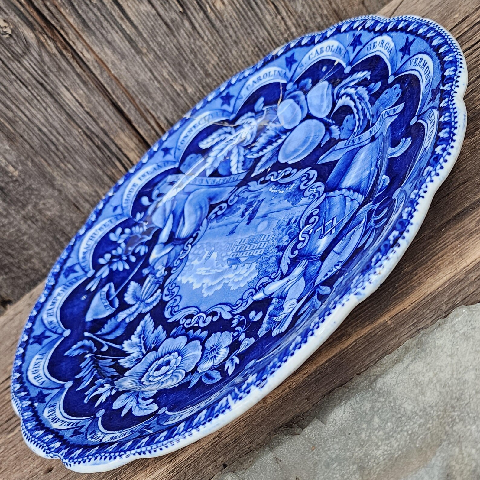 Antique Clews Staffordshire America and Independence Flow Blue Deep ...