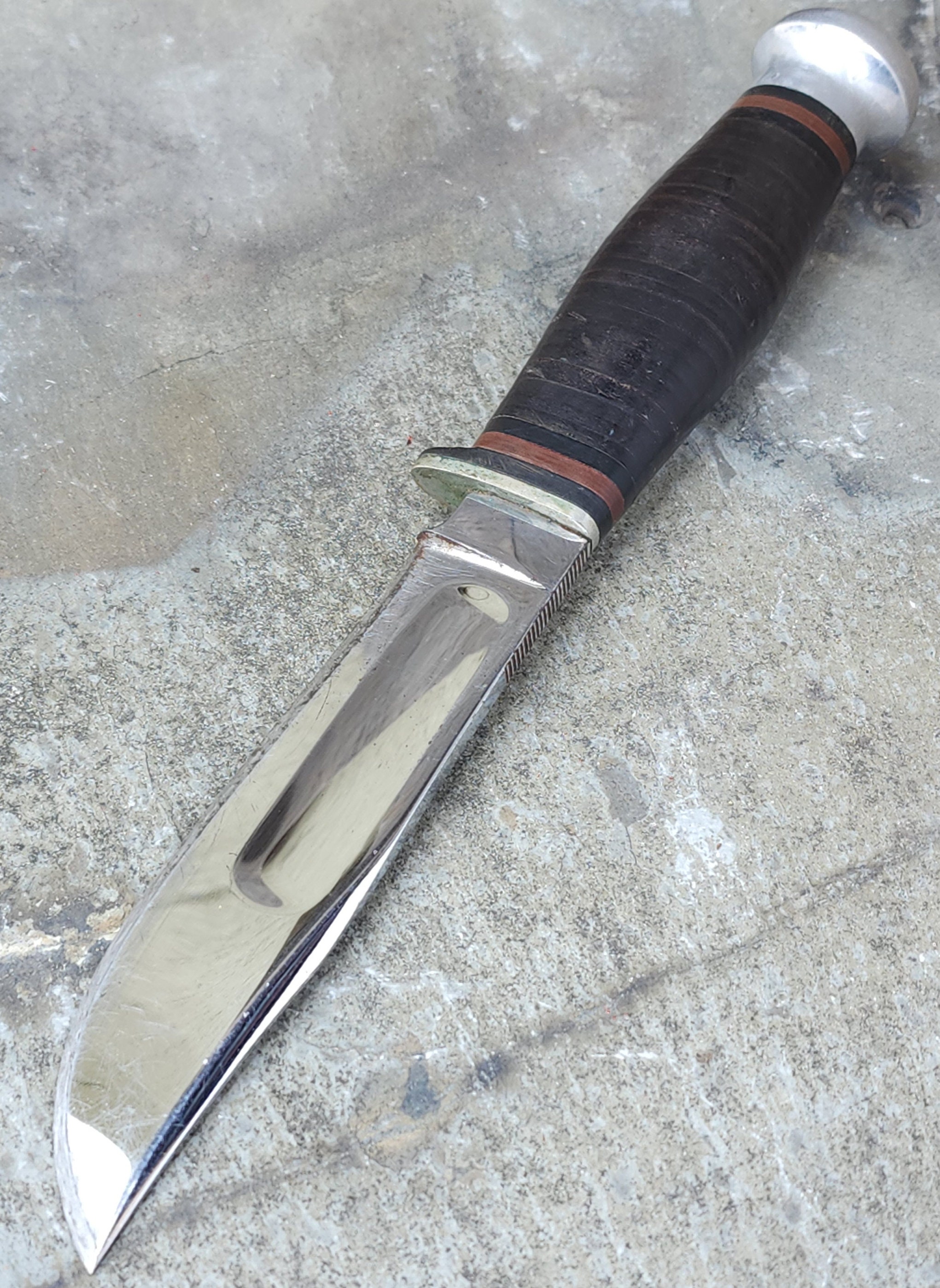 Vintage Mid-century Case Hunting Knife & Sheath Stacked Leather Handle ...