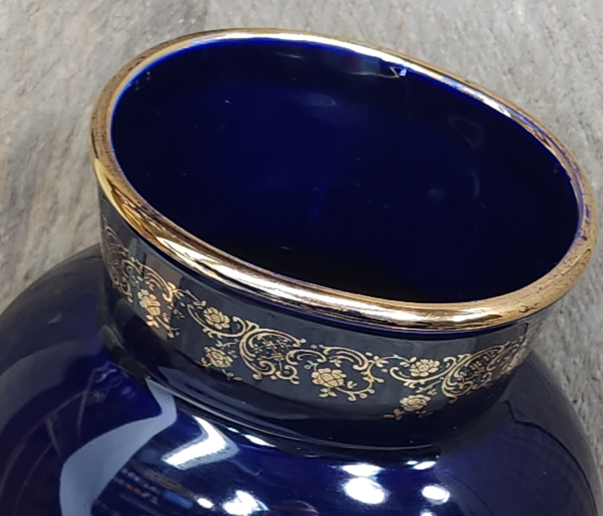 Retro Vintage Cobalt Blue Limoges Castel Porcelain Vase With Gilt ...