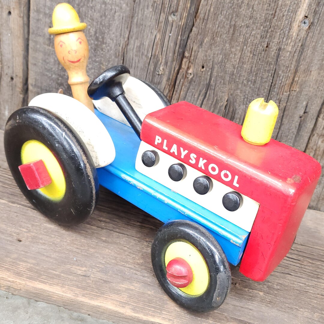 Vintage Mid-century Playskool Wooden Take Apart Toy Farm Tractor W ...