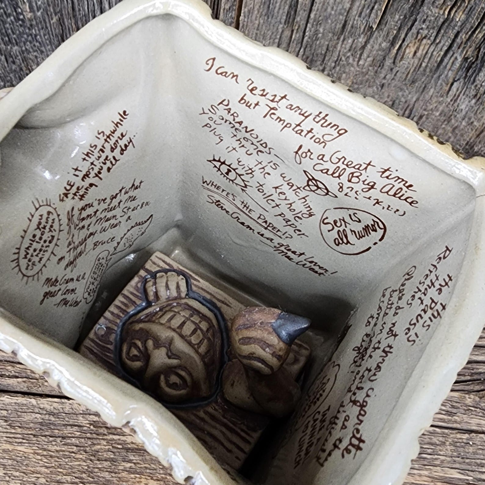 1973 Vintage Jim Rumph Art Pottery Figural Outhouse Shaped Mug Tankard ...