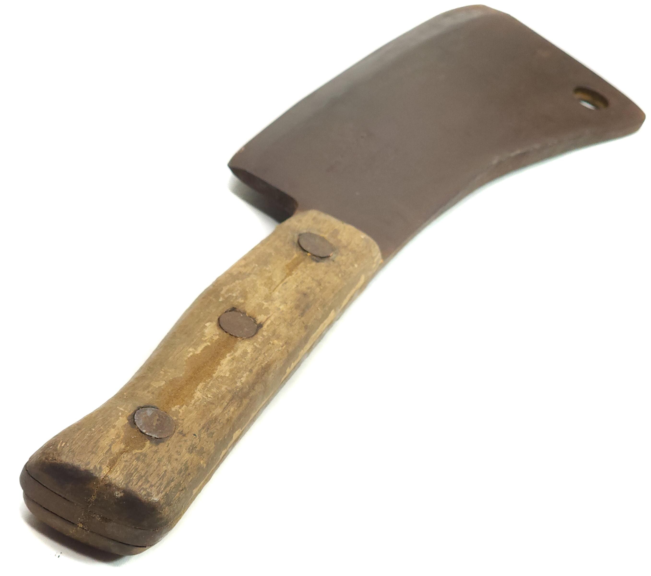 Antique Briddell Wood Handled Meat Cleaver Butcher Knife 8" Blade ...