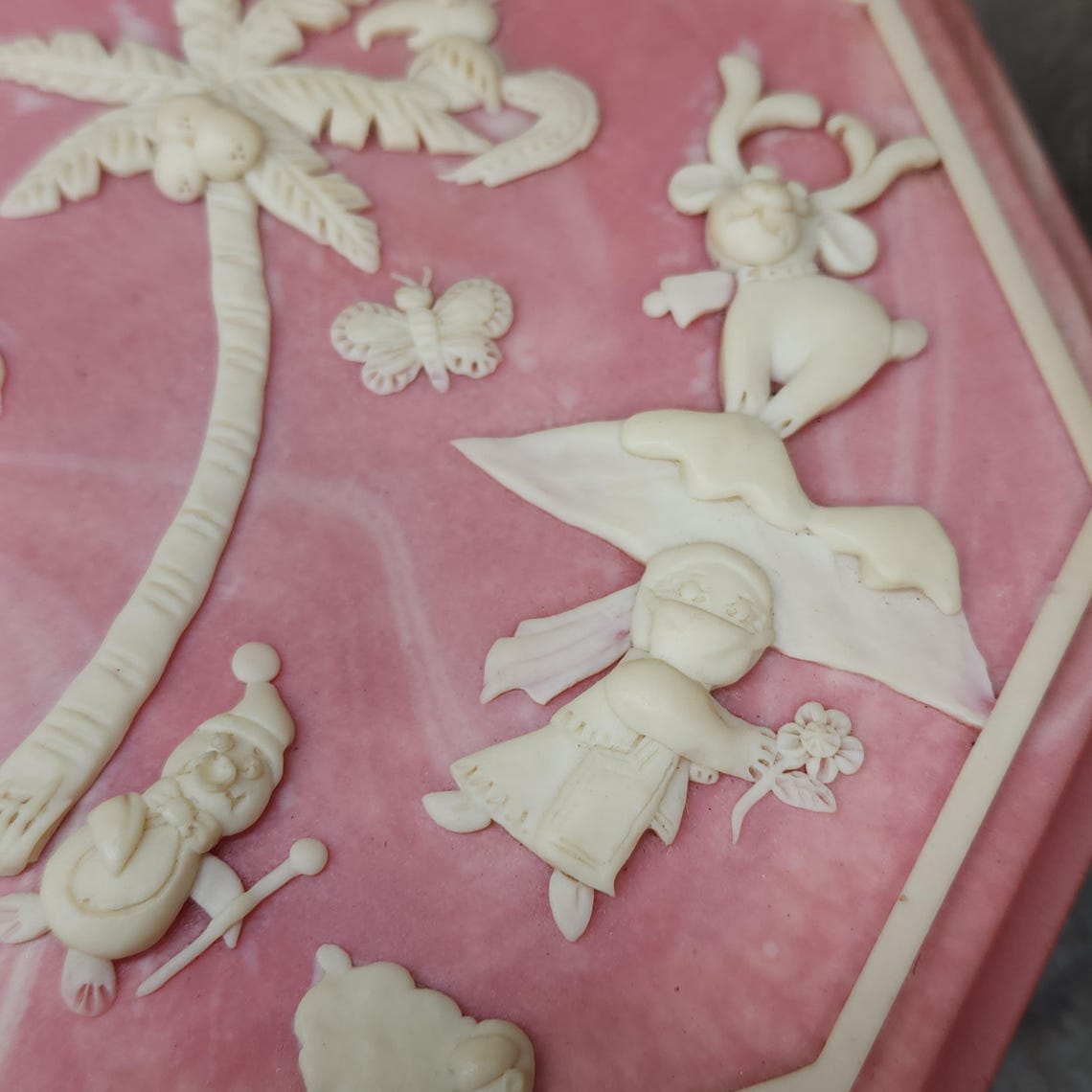 Scarce Vintage Pink Incolay Jewelry Box Sankyo Music Box Movement ...