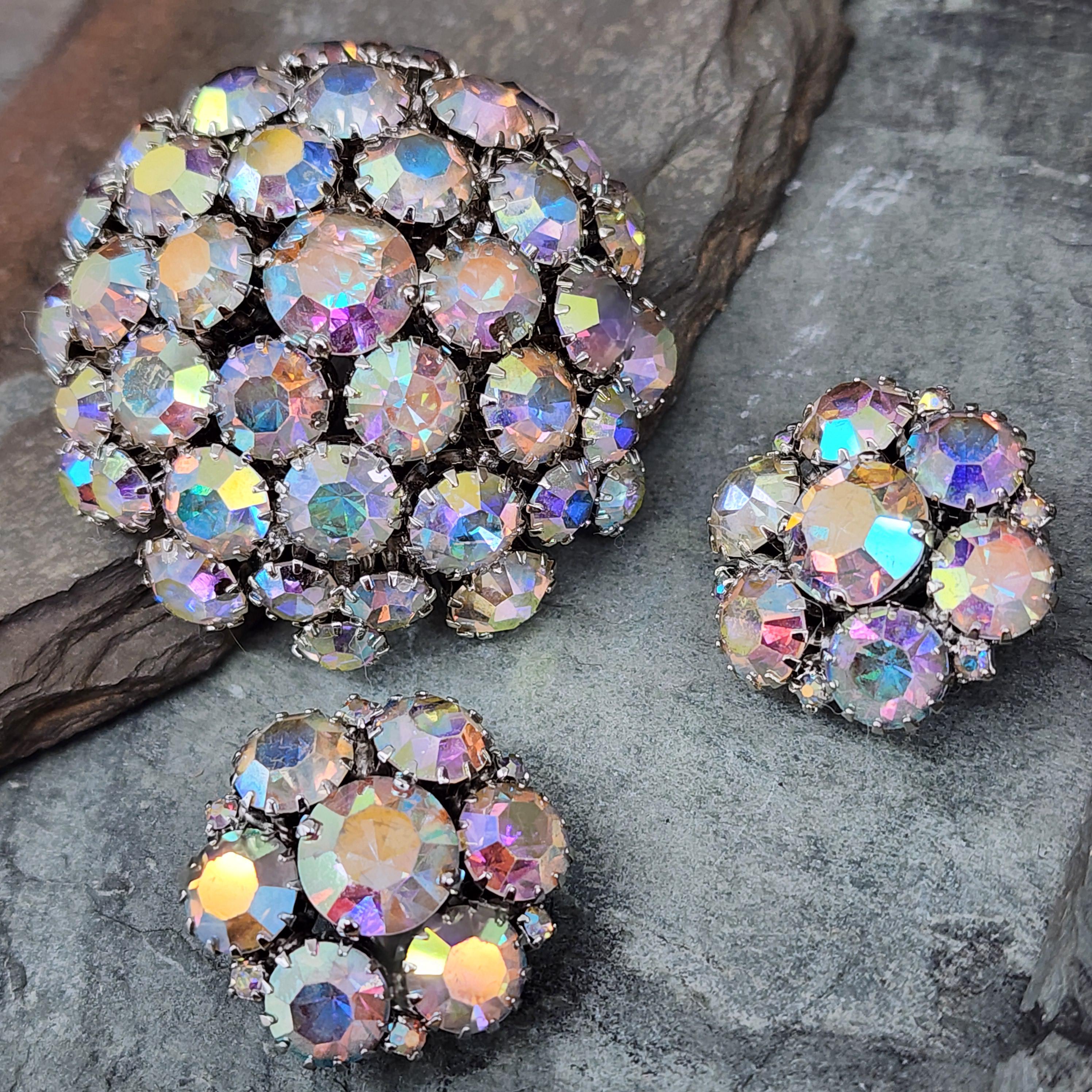 Warner Vintage Aurora Borealis Rhinestone Crystal Dome Brooch Pin ...