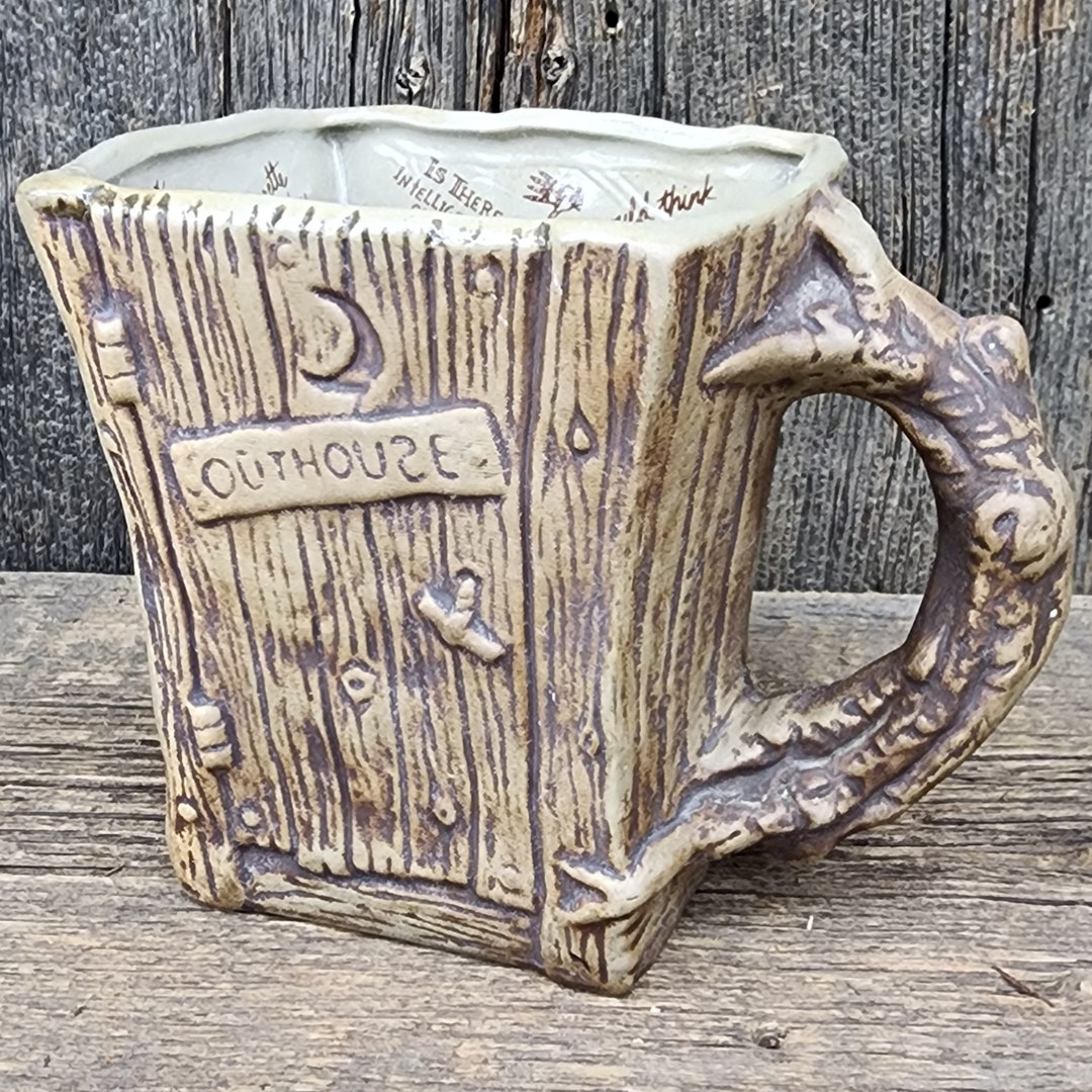 1973 Vintage Jim Rumph Art Pottery Figural Outhouse Shaped Mug Tankard ...