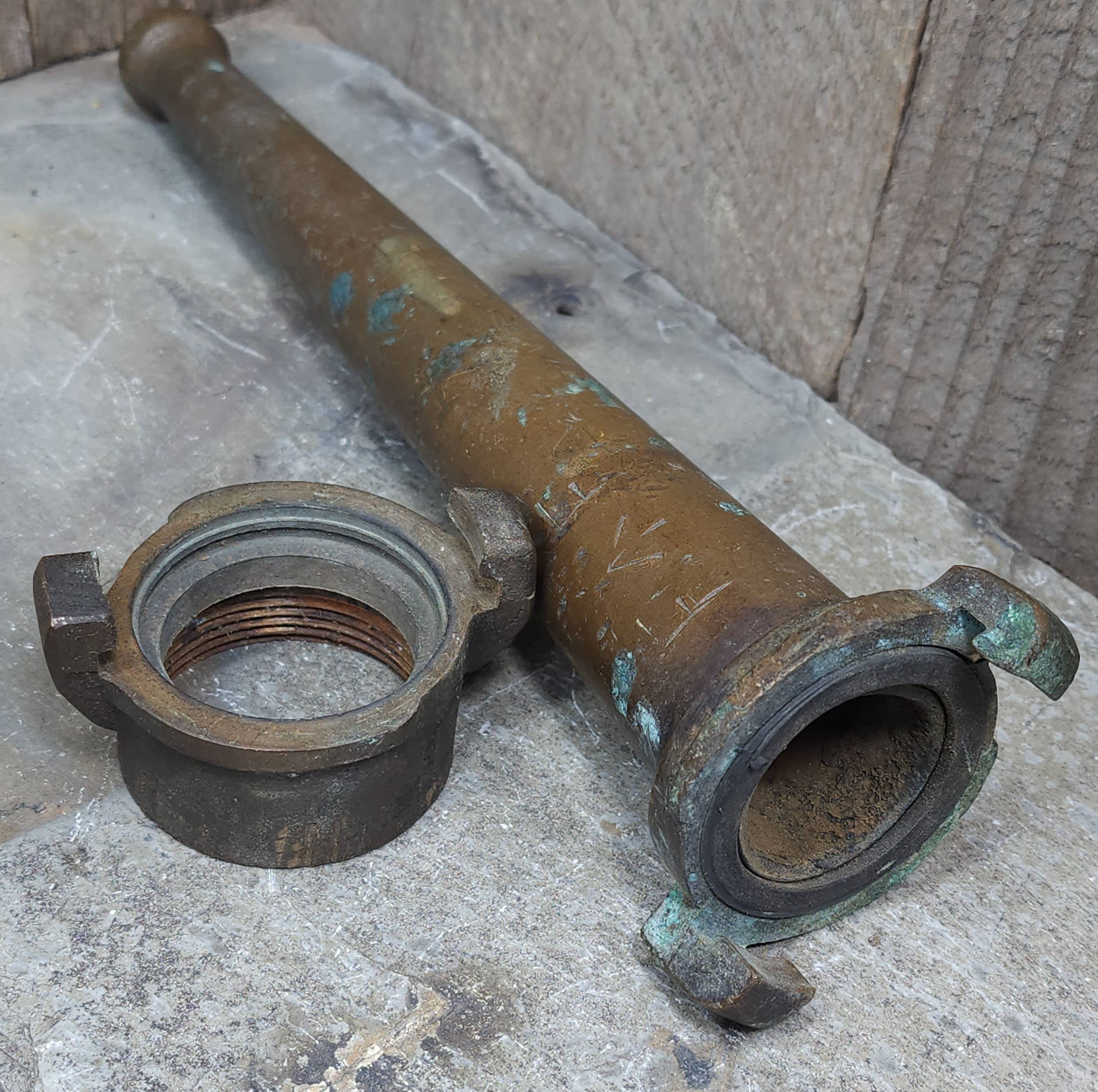 Vintage Well Used Old Brass Firefighting Fire Hose Nozzle WFI 10 With ...