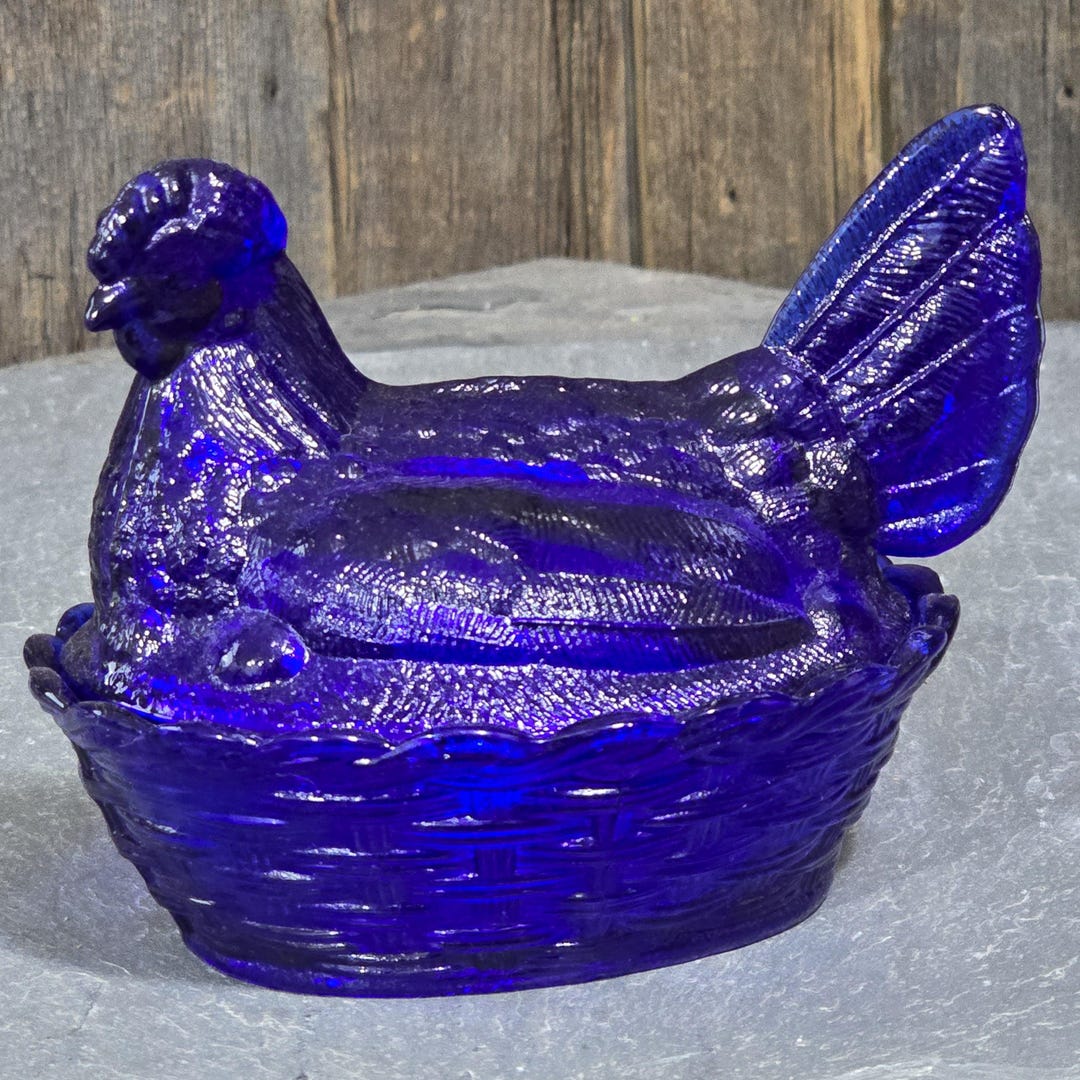 Vintage Cobalt Blue Glass Westmoreland Chicken Hen on Nest Covered ...