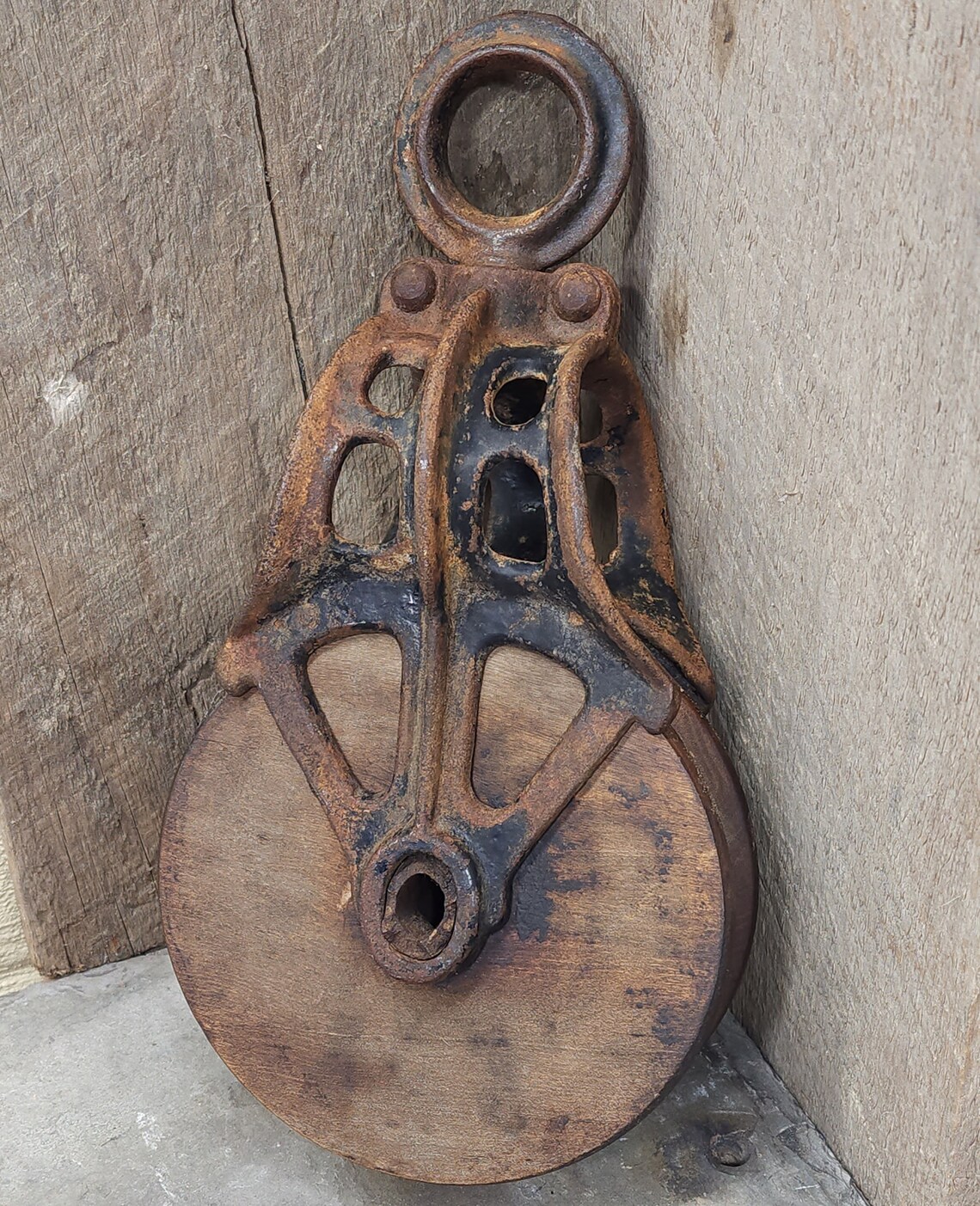 Antique Wood Wheel Pulley Cast Iron Frame Barn Pulley Farm - Etsy
