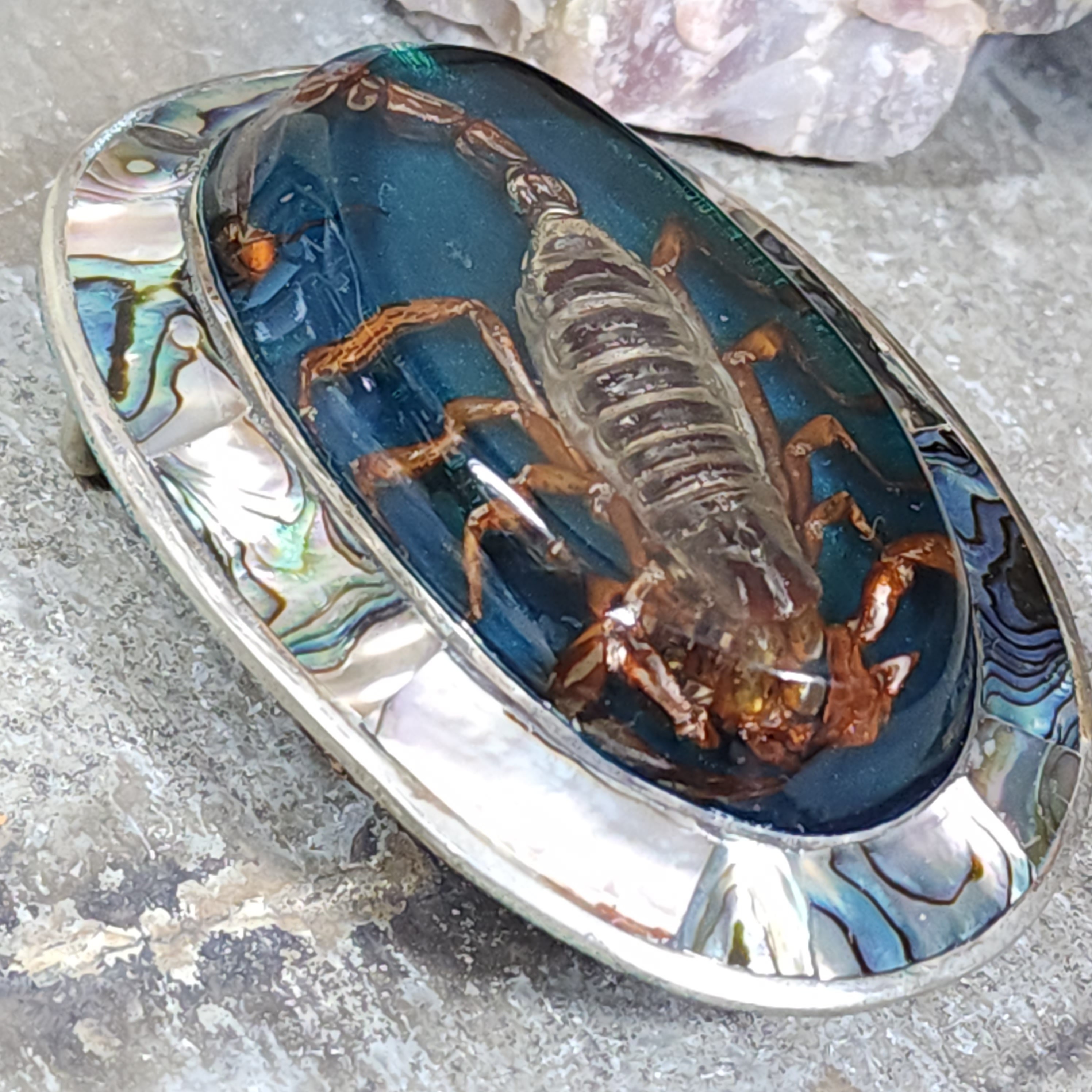 Vintage Mexican Alpaca Belt Buckle Lucite Encased Scorpion Abalone ...