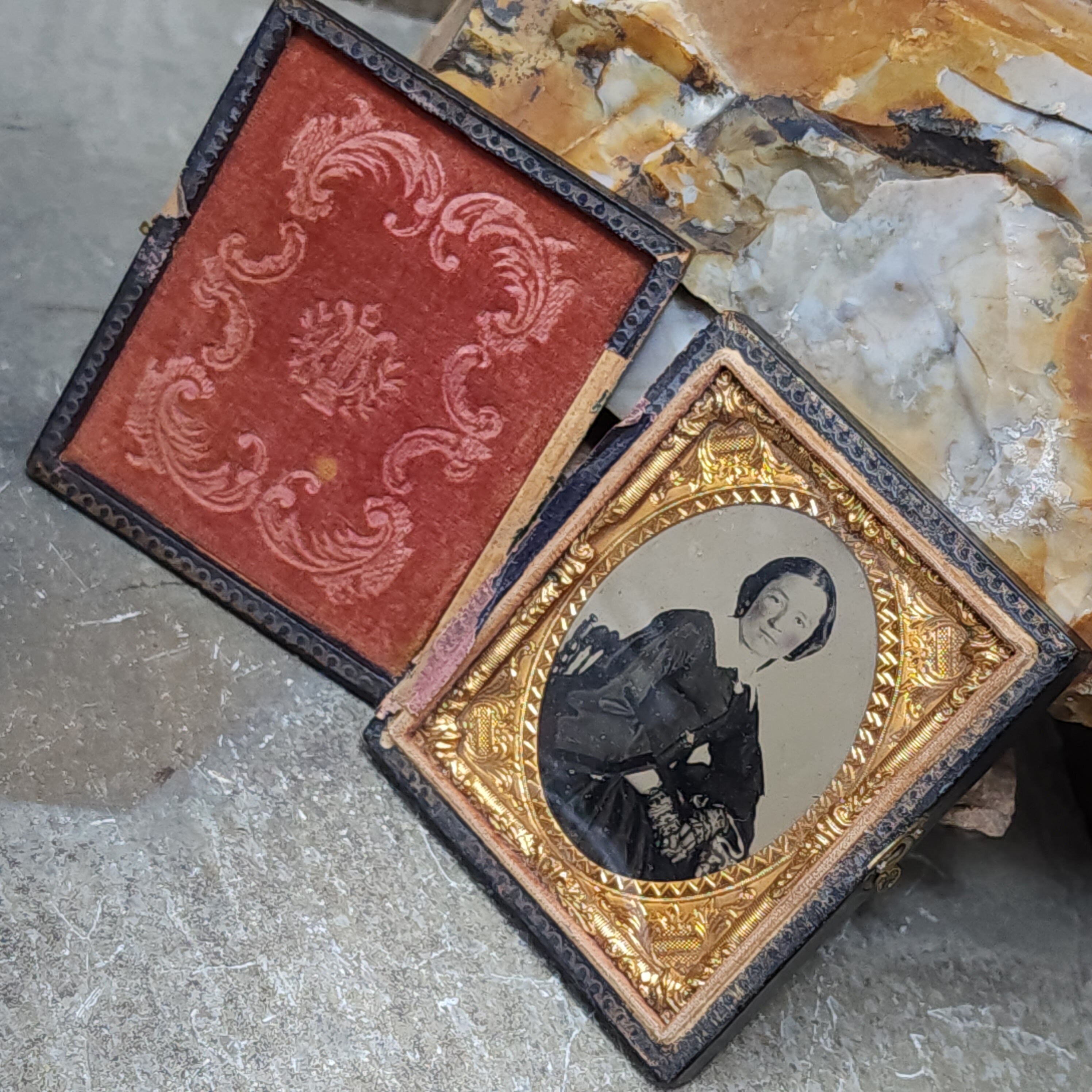 Antique Tintype Photograph Young Woman in Gloves Hand-painted Lacquer ...