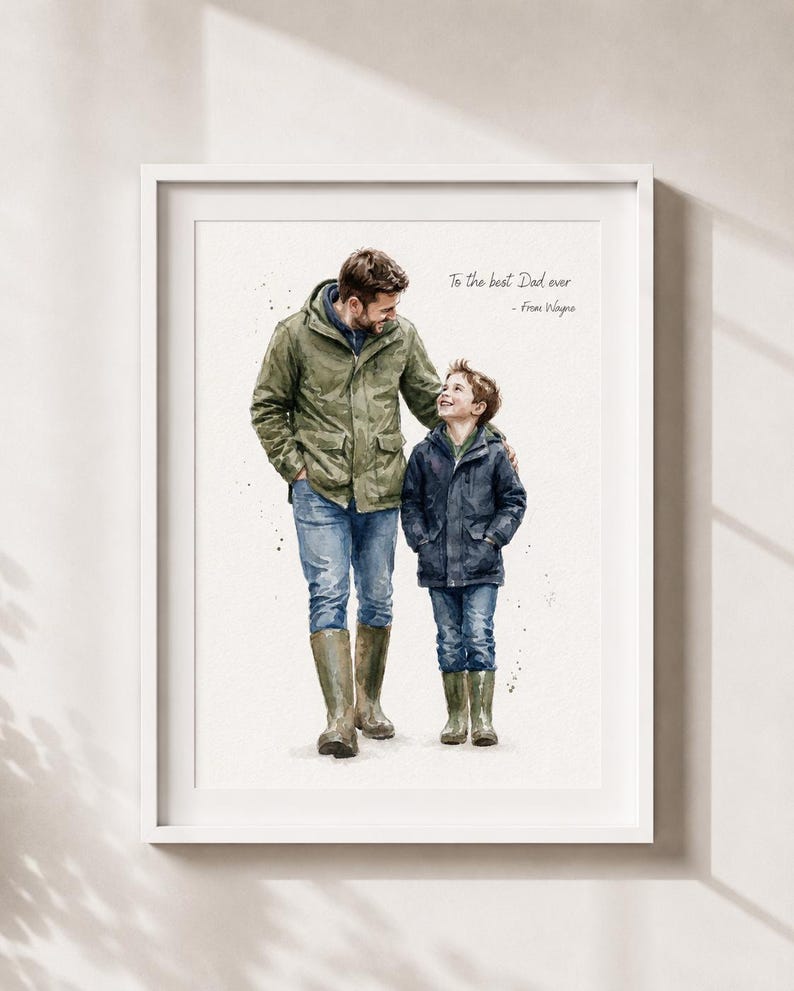 Custom Father Child Watercolour Portrait, Hand Painted Dad Gift, Print ...