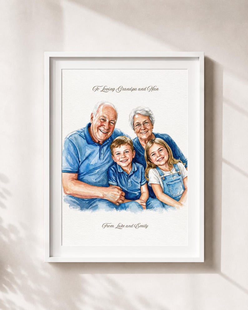Custom Father Child Watercolour Portrait, Hand Painted Dad Gift, Print ...