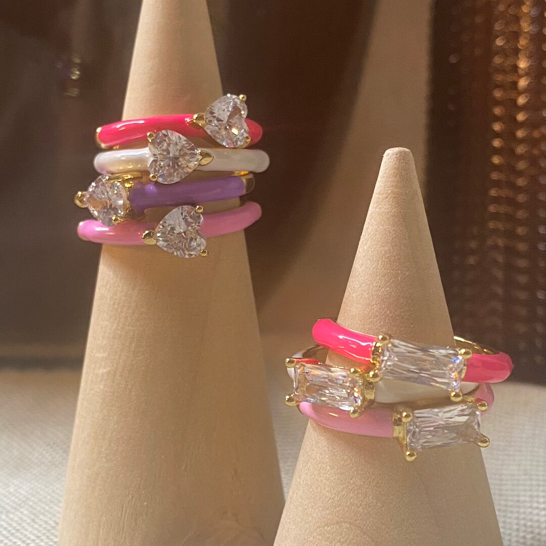 Colorful Enamel Stack Rings With Cubic Zircon Fashion Jewelry/ Summer ...