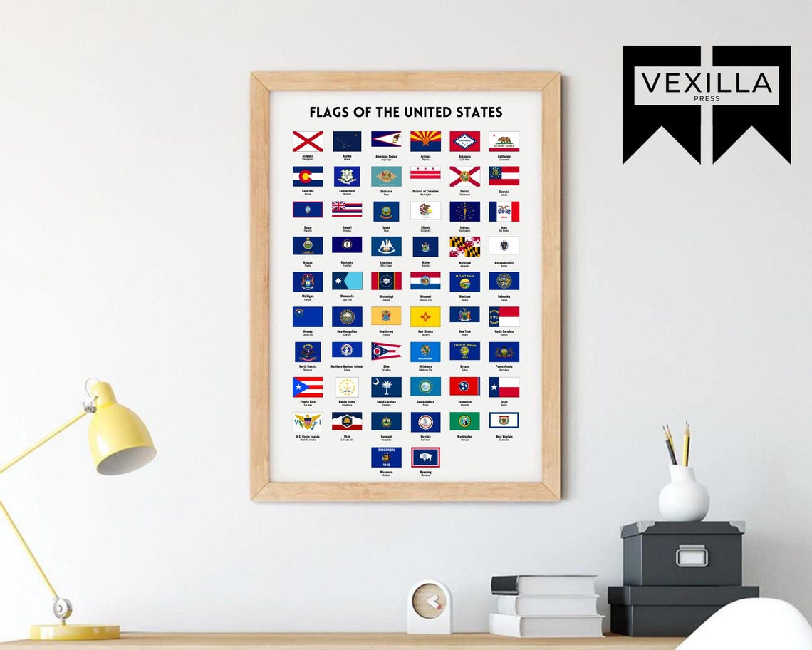 Flags of the United States Poster, US States Flags Printable, US Art ...