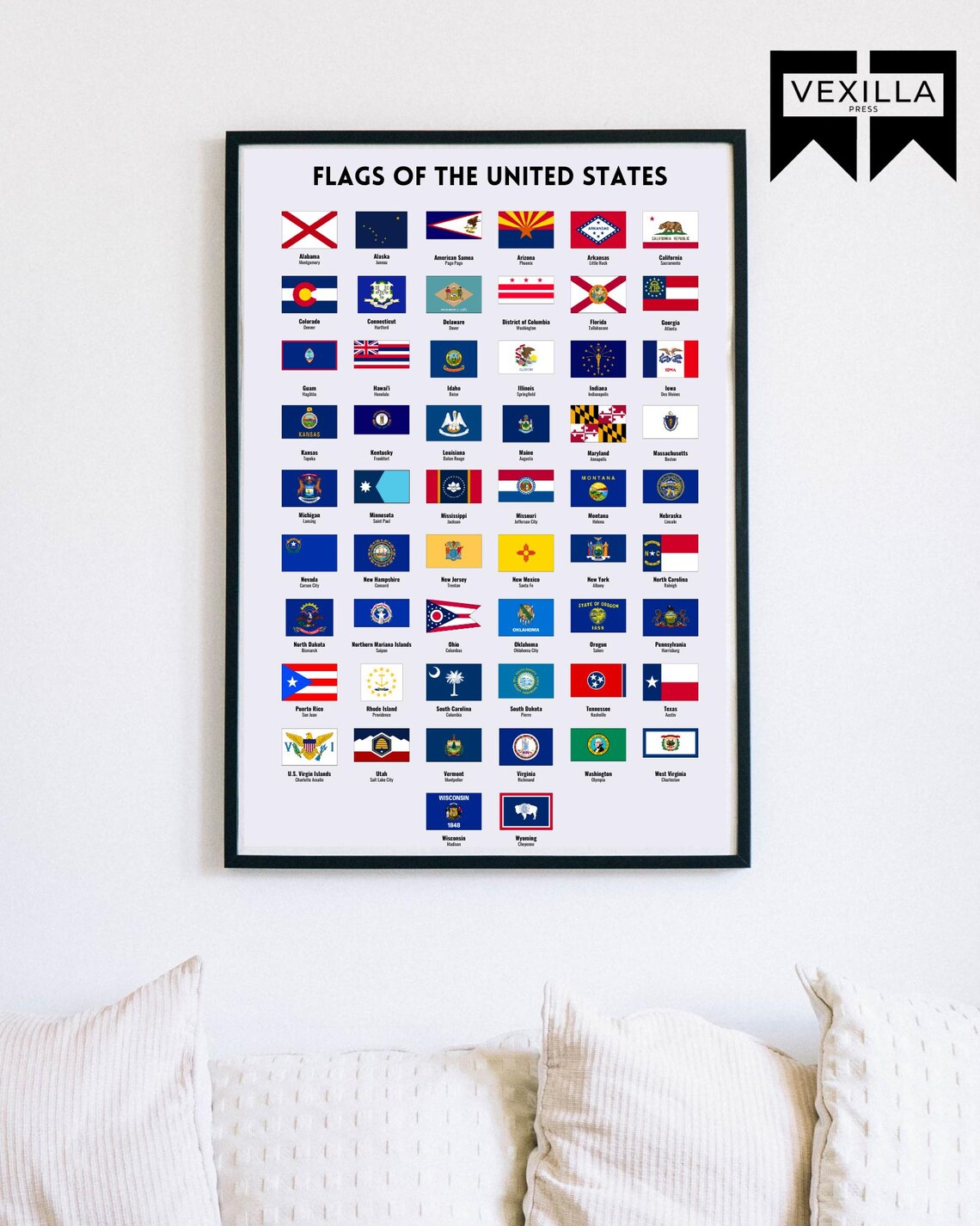 Flags of the United States Poster, US States Flags Printable, US Art ...