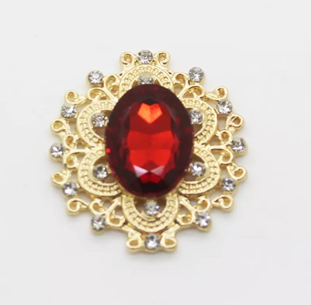5pc Antique Gold & Red Rhinestone Flatback - Etsy