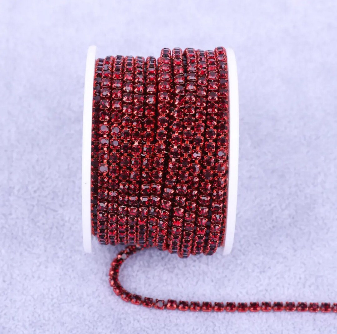 Dark Red Rhinestone Chain Trim by the Yard - Etsy