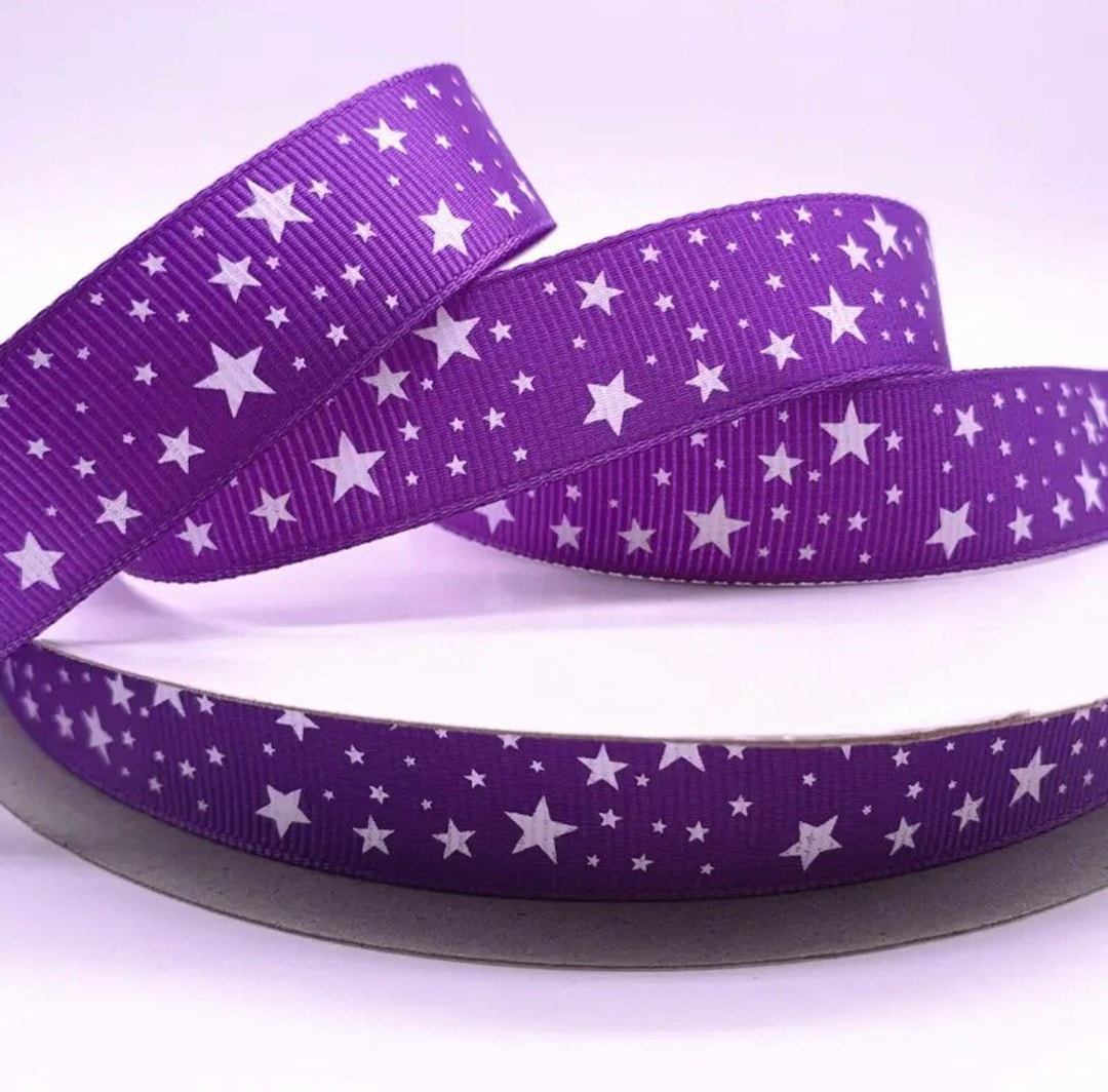 1 Purple & White Stars Grosgrain Ribbon - Etsy