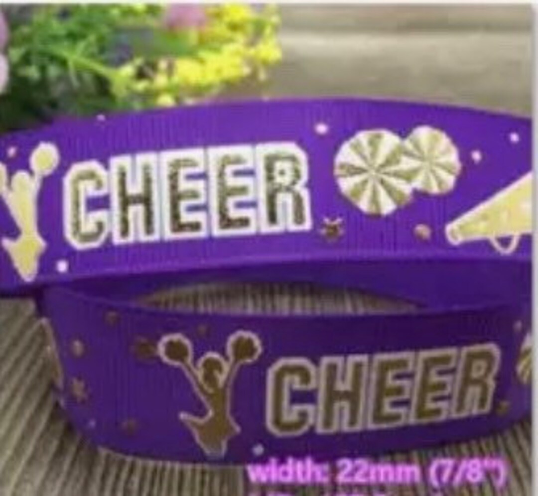 7/8 Purple &gold Foil Cheer Grosgrain Ribbon by the Yard - Etsy