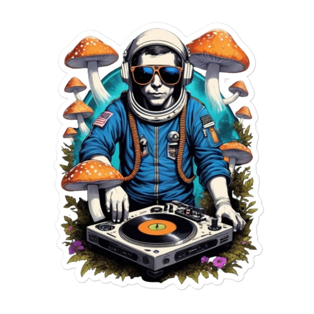 Techno Bubble-free Stickers Psychedelic Dj Astronaut Catsondrugs.com EDM Sticker,dj Sticker ...
