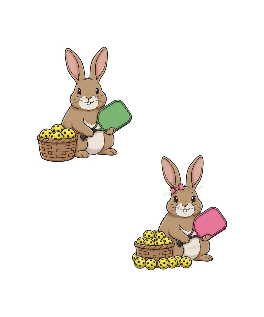 Easter Pickleball PNG Set, Cute Pickleball Easter Bunny Clipart ...