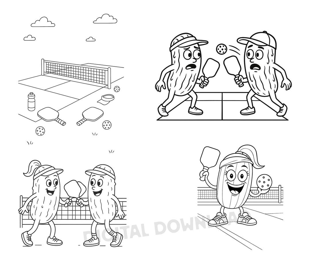 Pickleball Coloring Pages, Line Art Pngs, Minimalist Pickleball Clip ...