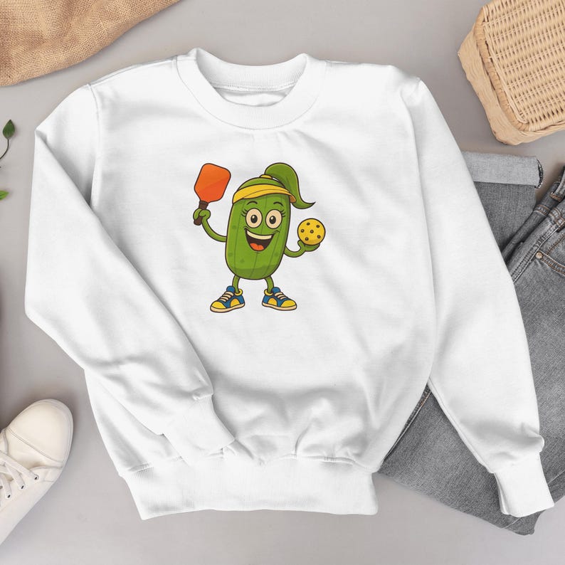 Pickleball PNG, Cartoon Lady Pickle Character, Cute Pickleball Design ...